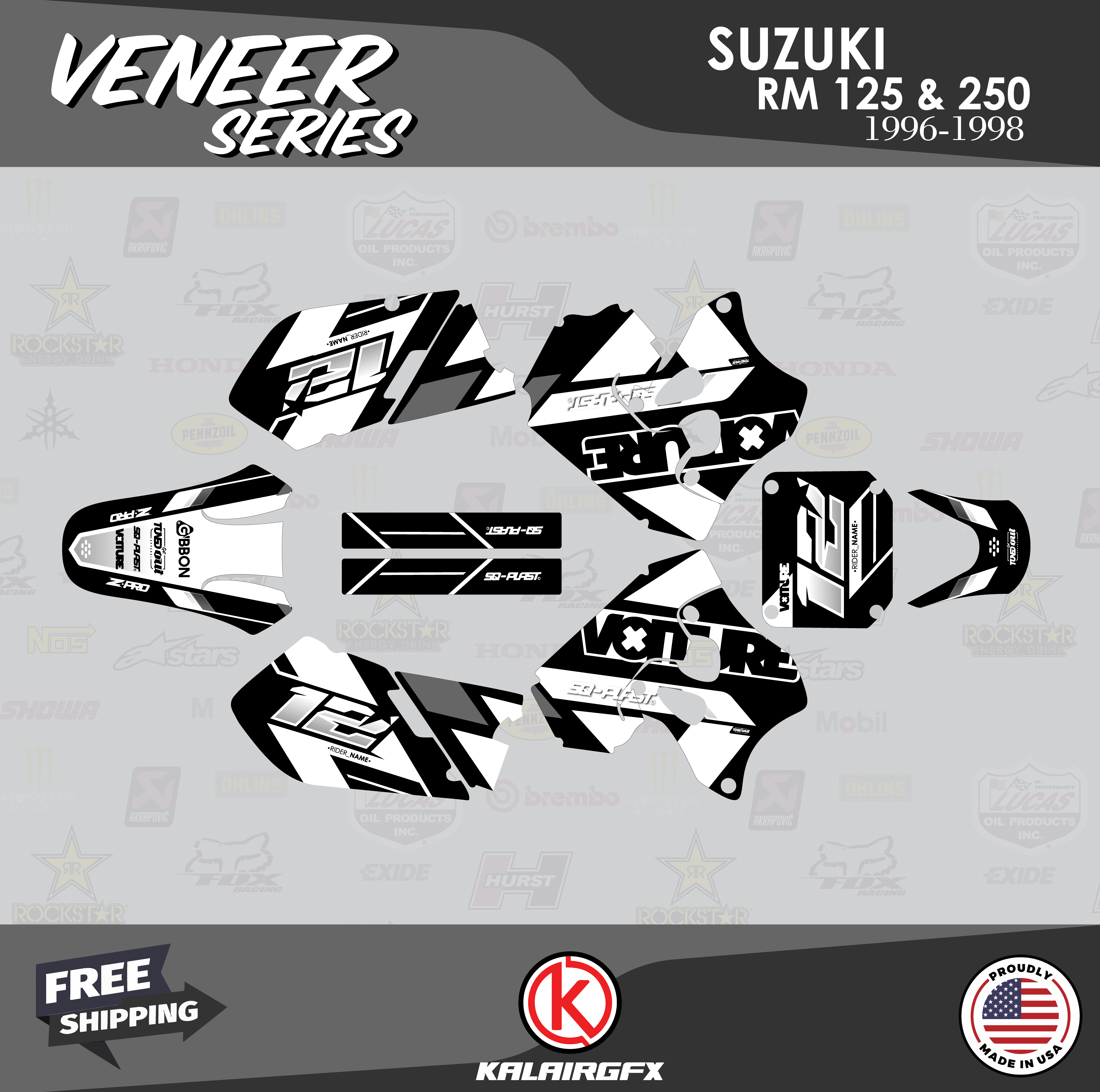 Kalair GFX Graphics Kit for Suzuki RM125 (1996-1998) Veneer Series ...