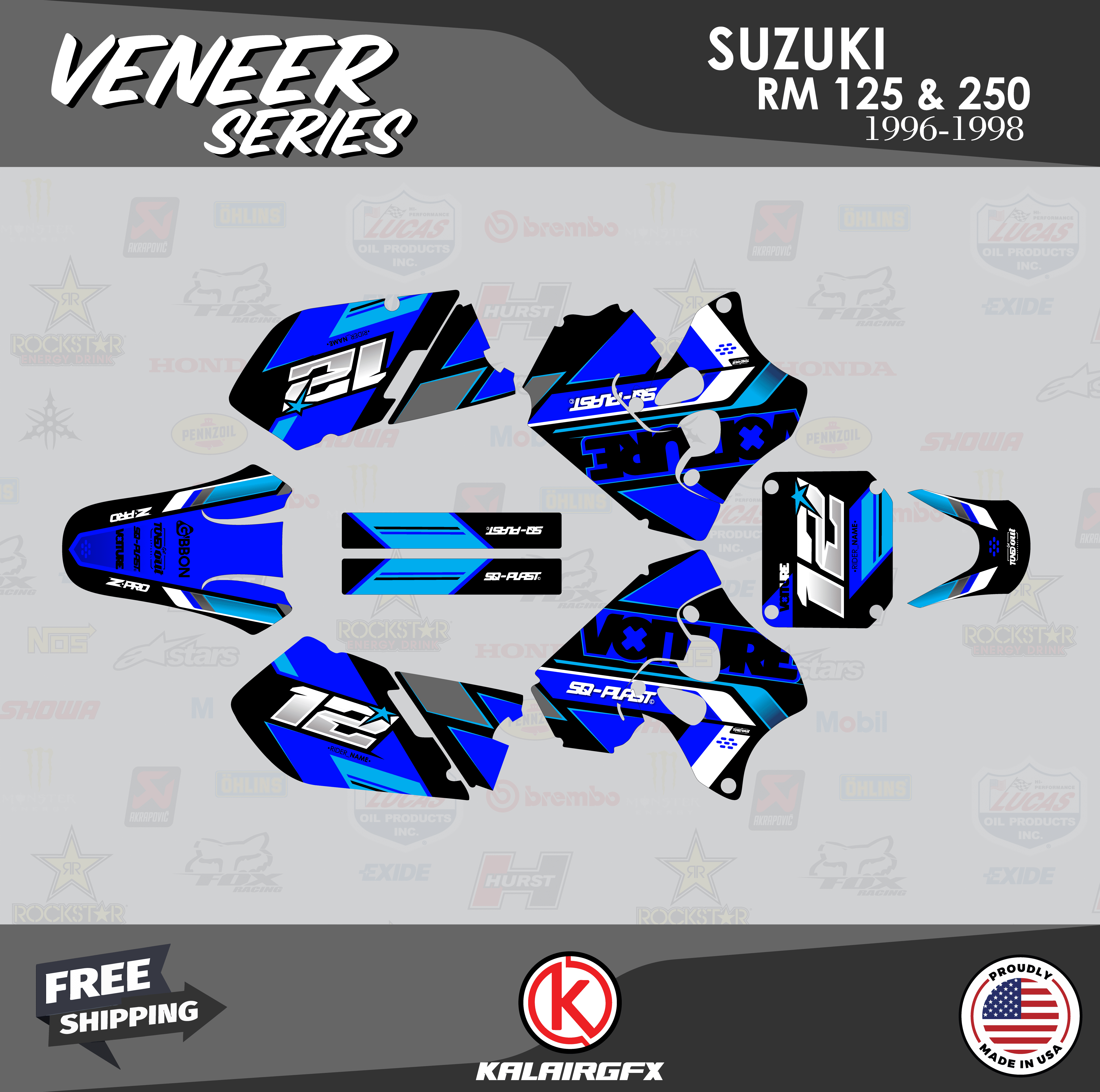 Kalair GFX Graphics Kit for Suzuki RM125 (1996-1998) Veneer Series ...