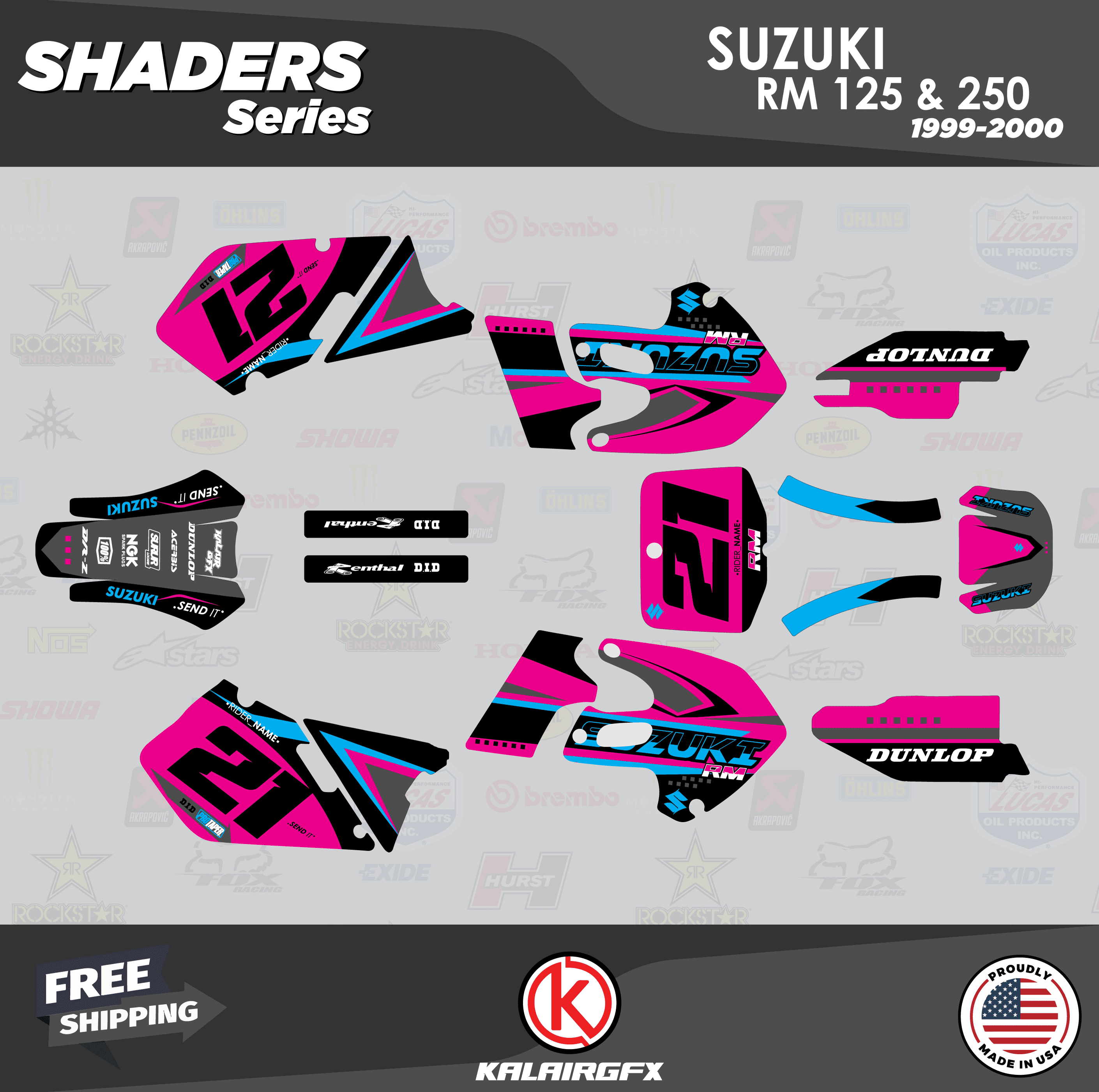 Kalair GFX Graphics Kit for Suzuki RM125 (1999-2000) Shaders Series ...
