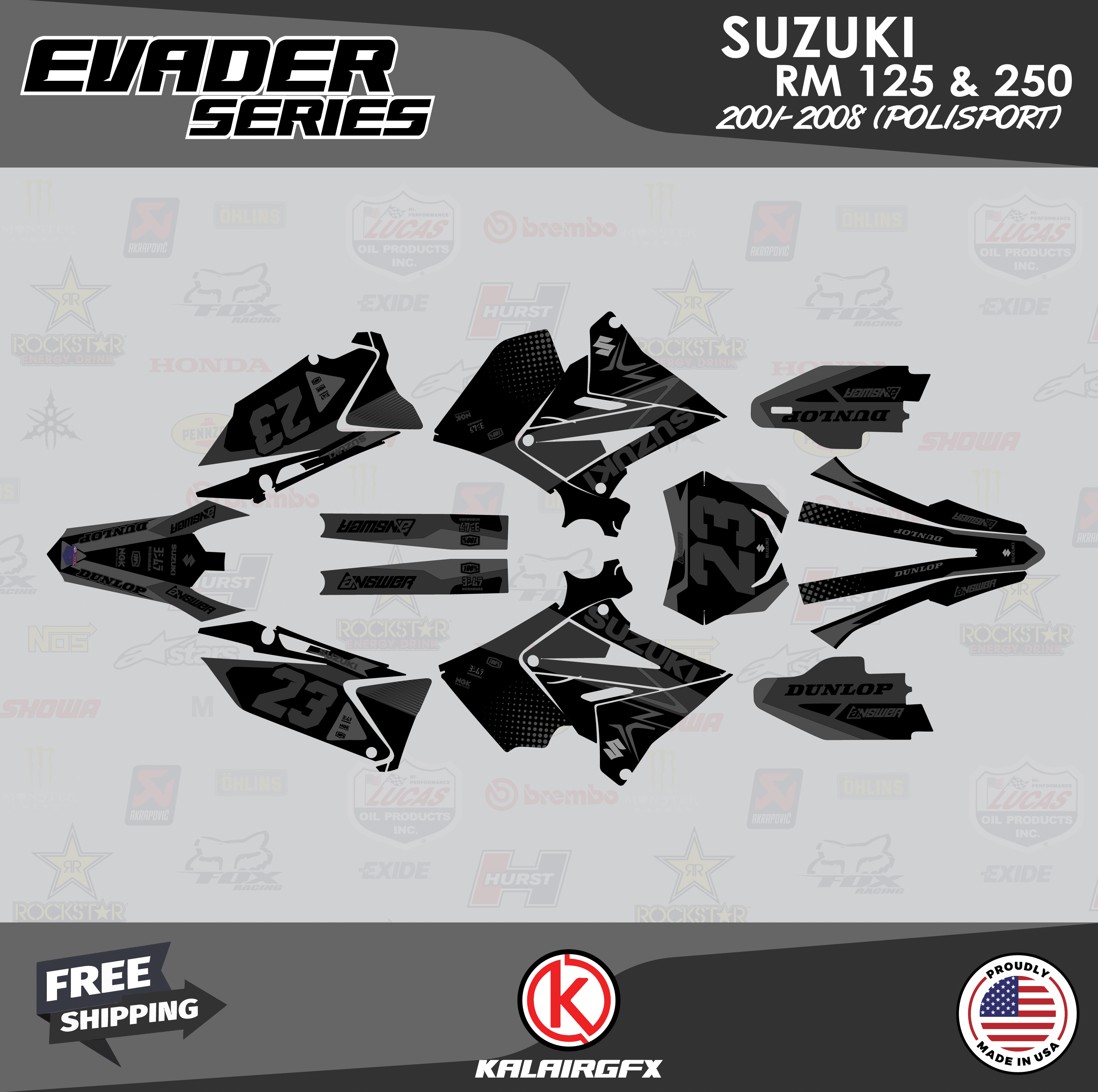 Kalair GFX Graphics Kit for Suzuki RM125 POLISPORT RESTYLE (2001-2008 ...