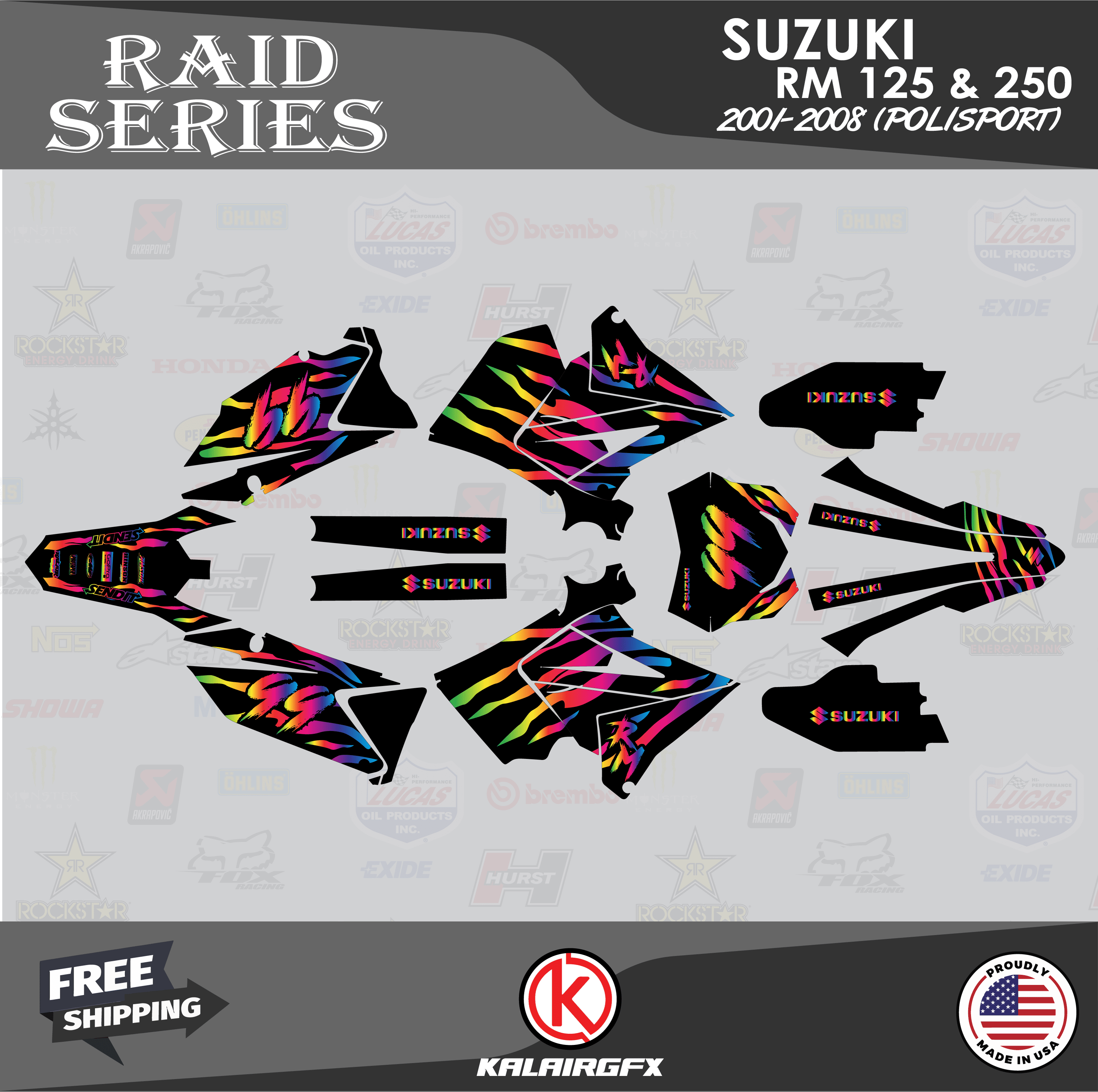 Kalair GFX Graphics Kit for Suzuki RM125 Polisport Raid Series ...