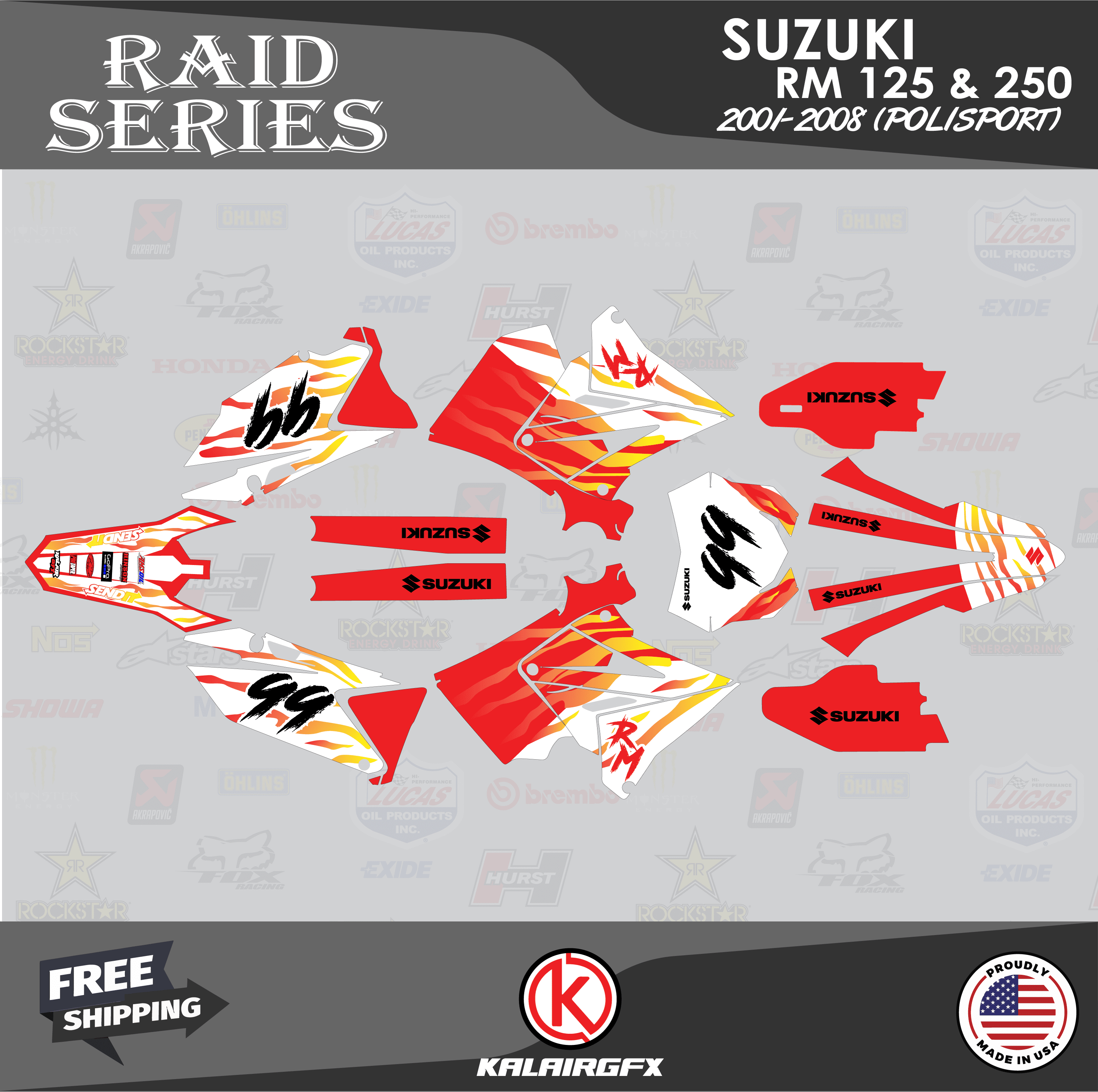 Kalair GFX Graphics Kit for Suzuki RM125 Polisport Raid Series ...