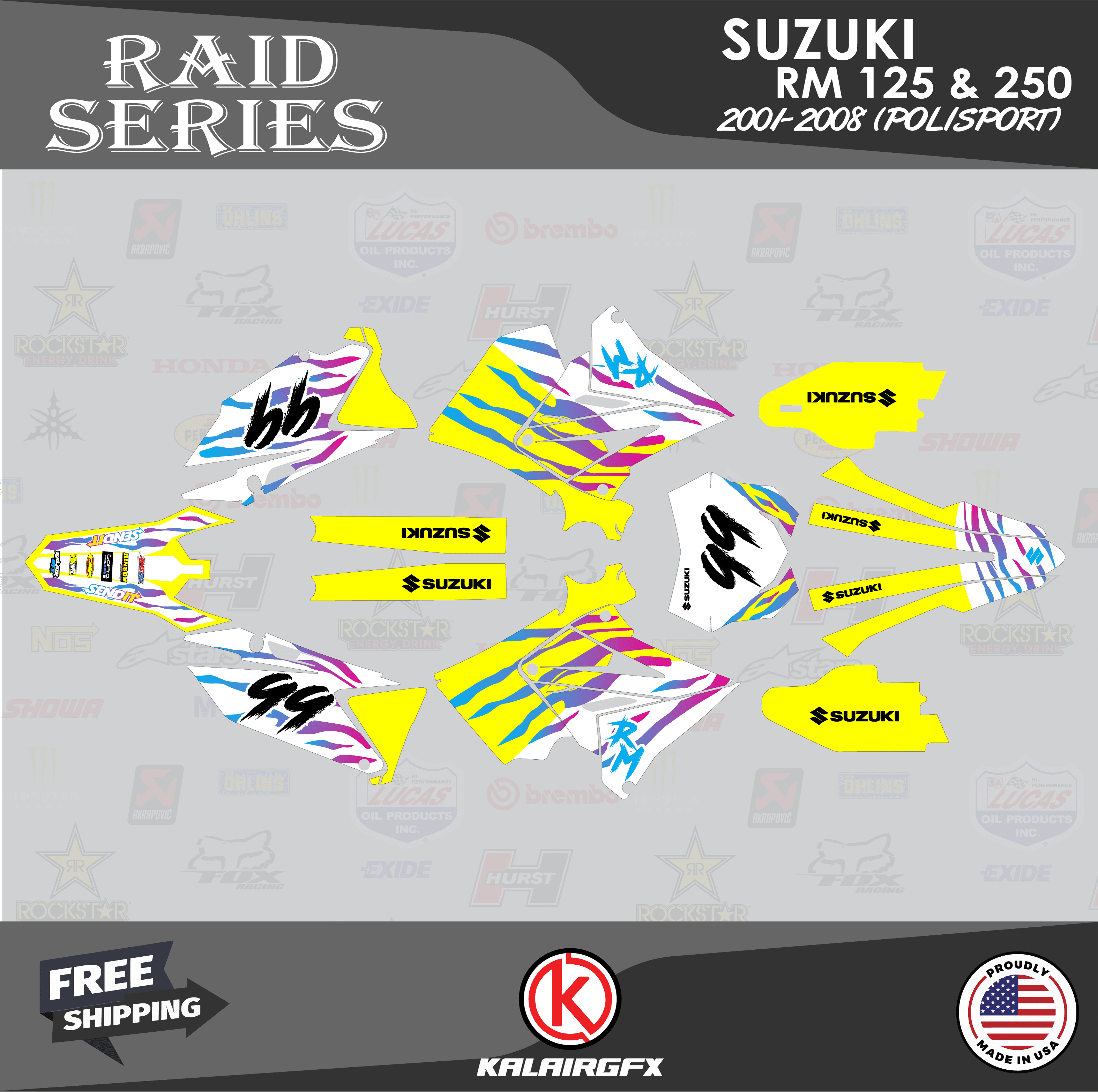 Kalair GFX Graphics Kit for Suzuki RM125 Polisport Raid Series ...