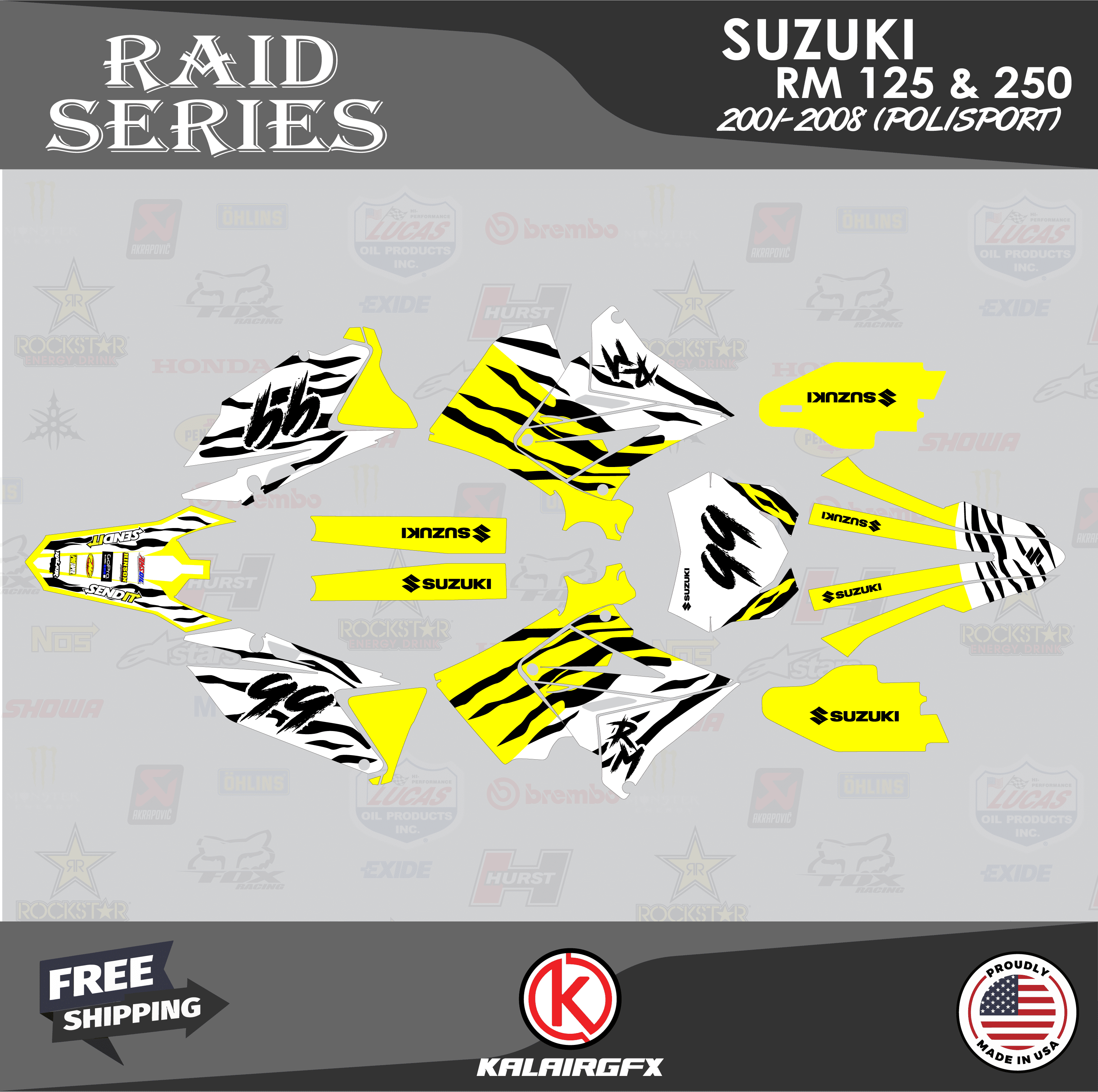 Kalair GFX Graphics Kit for Suzuki RM125 Polisport Raid Series ...