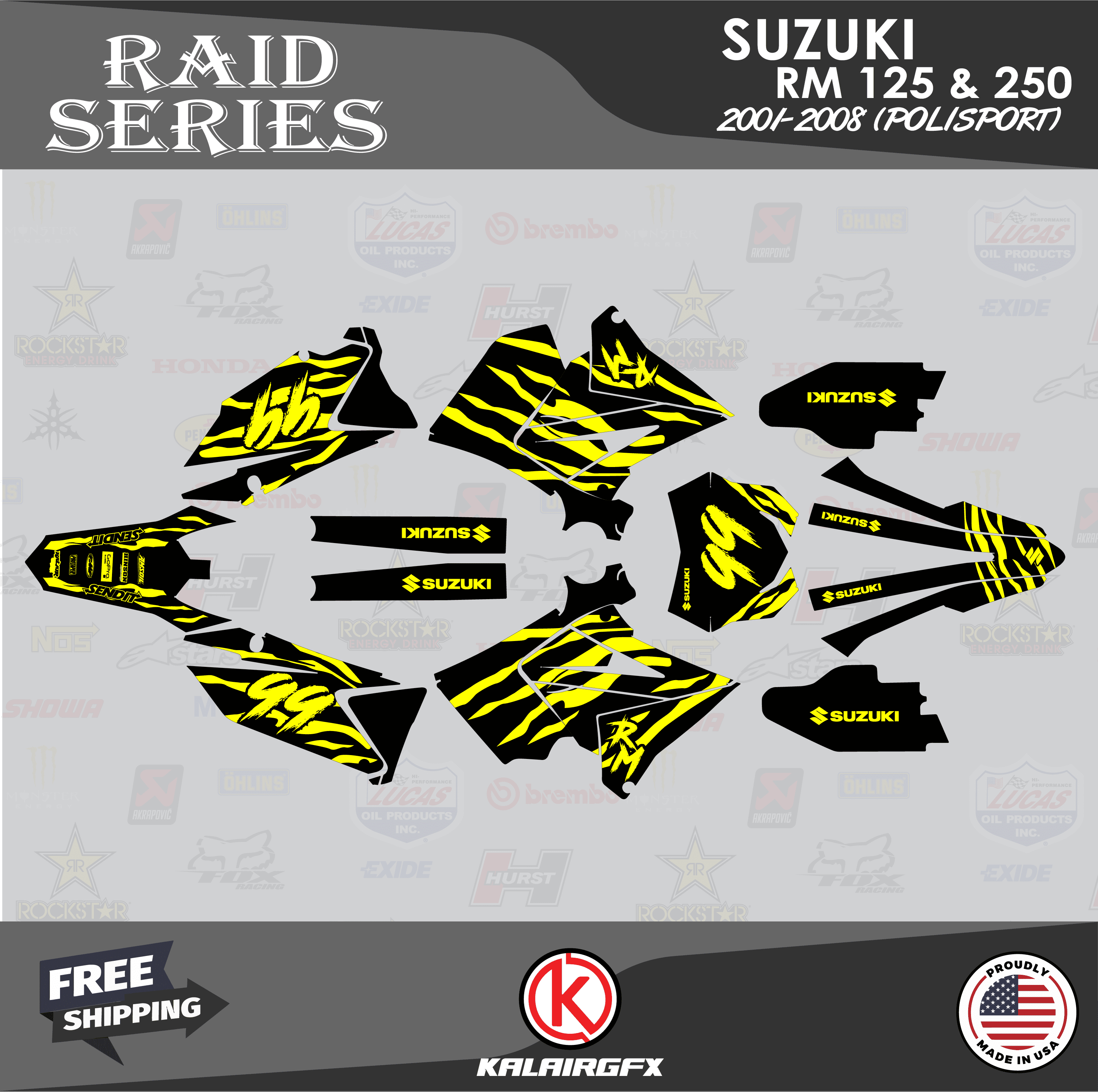 Kalair GFX Graphics Kit for Suzuki RM125 Polisport Raid Series ...