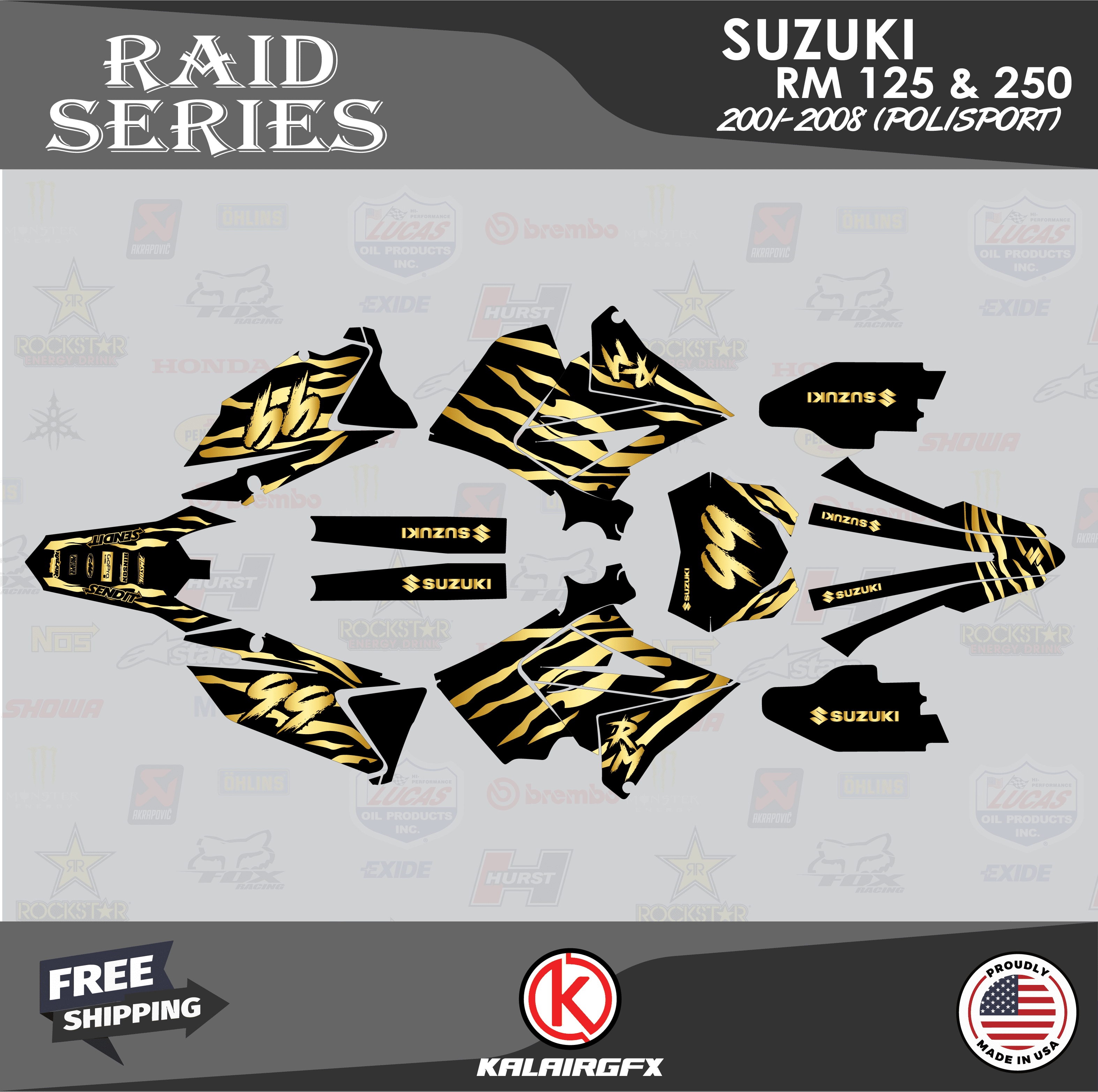 Kalair GFX Graphics Kit for Suzuki RM125 Polisport Raid Series ...