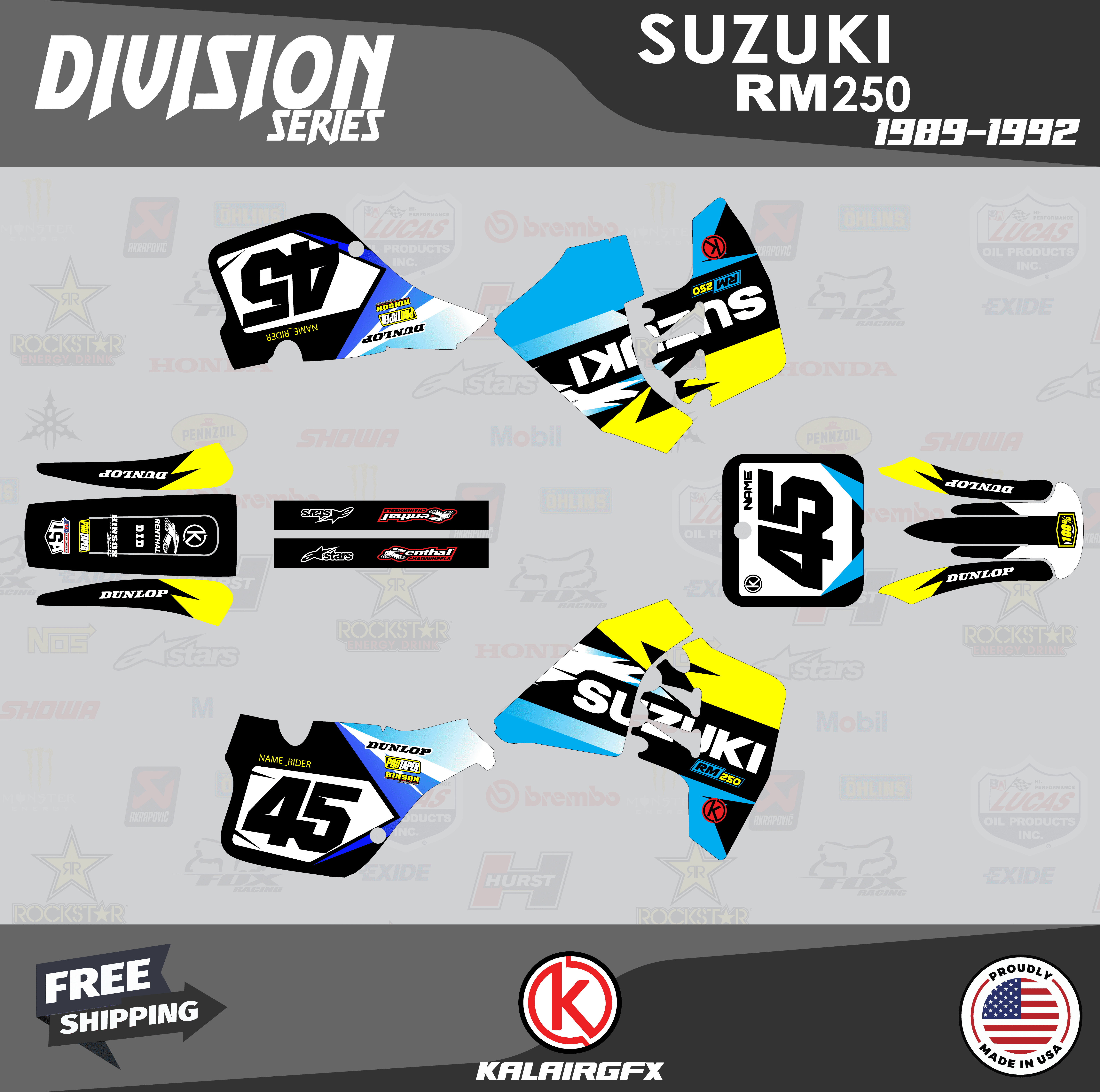 Kalair GFX Graphics Kit for Suzuki RM250 (1989-1992) Division Series ...