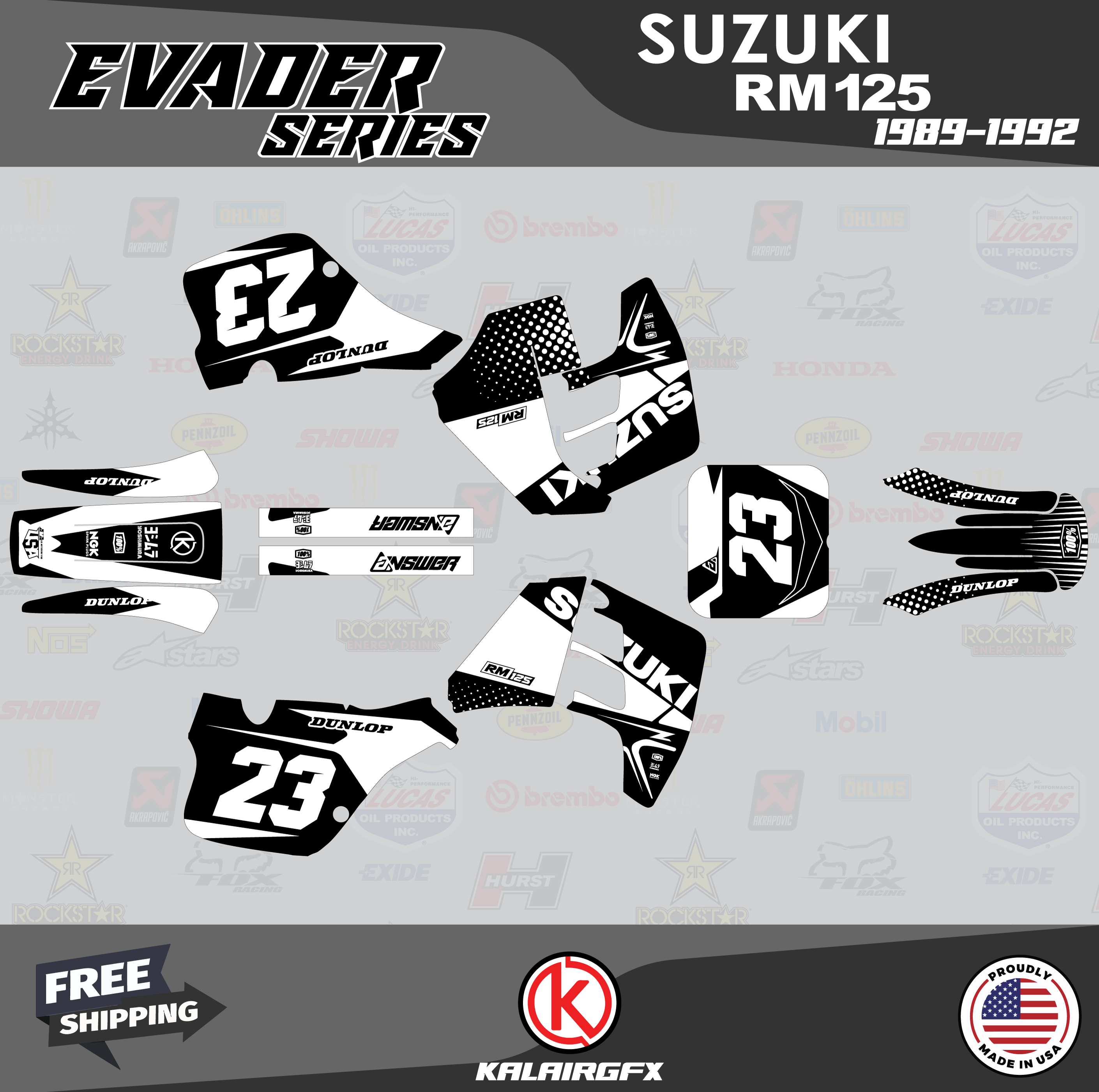 Kalair GFX Graphics Kit for Suzuki RM250 (1989-1992) Evader Series ...
