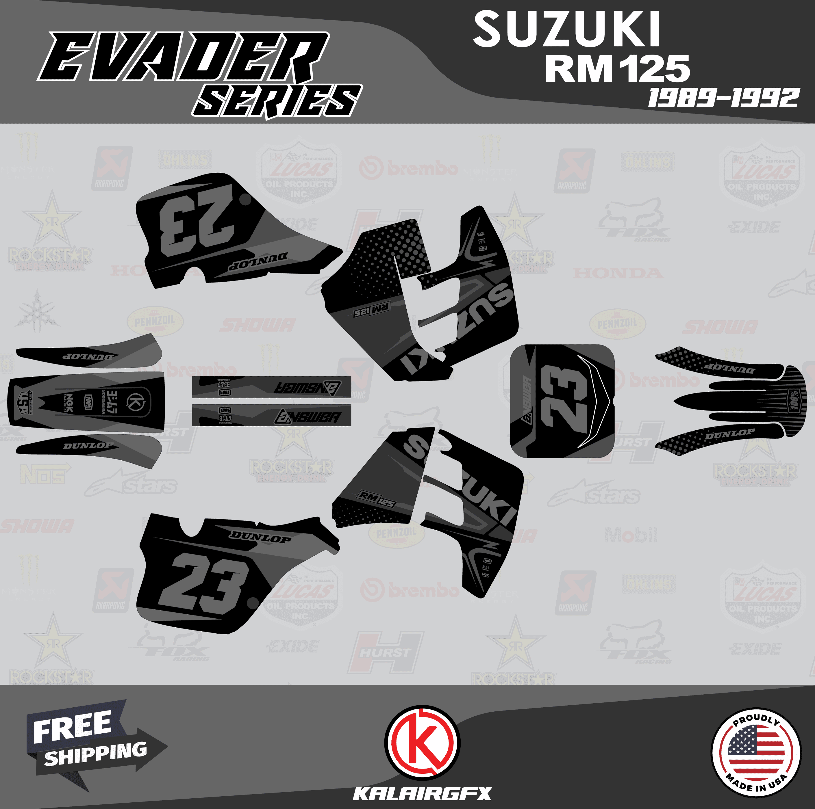 Kalair GFX Graphics Kit for Suzuki RM250 (1989-1992) Evader Series ...