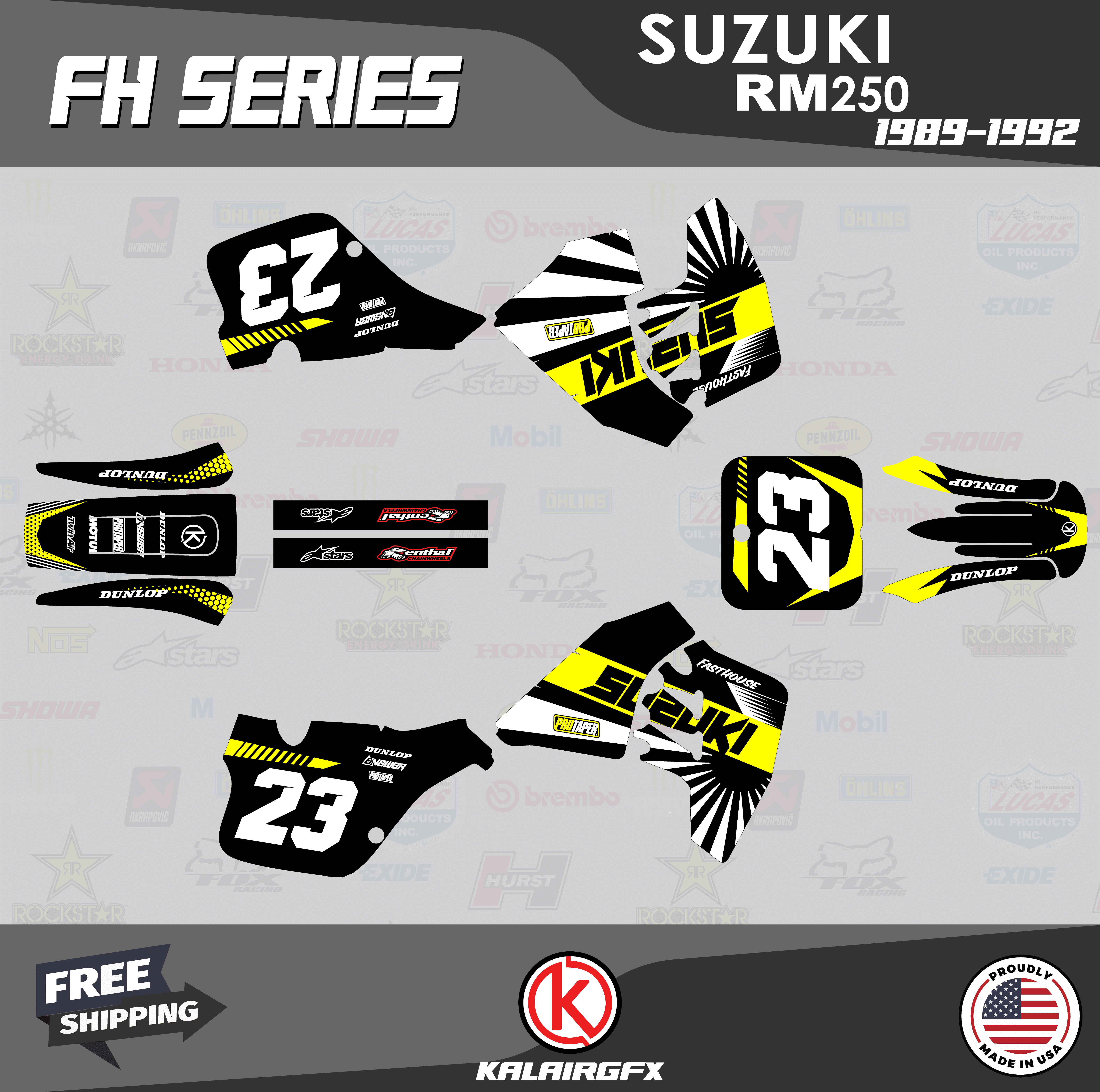 Kalair GFX Graphics Kit for Suzuki RM250 (1989-1992) Fh Series ...