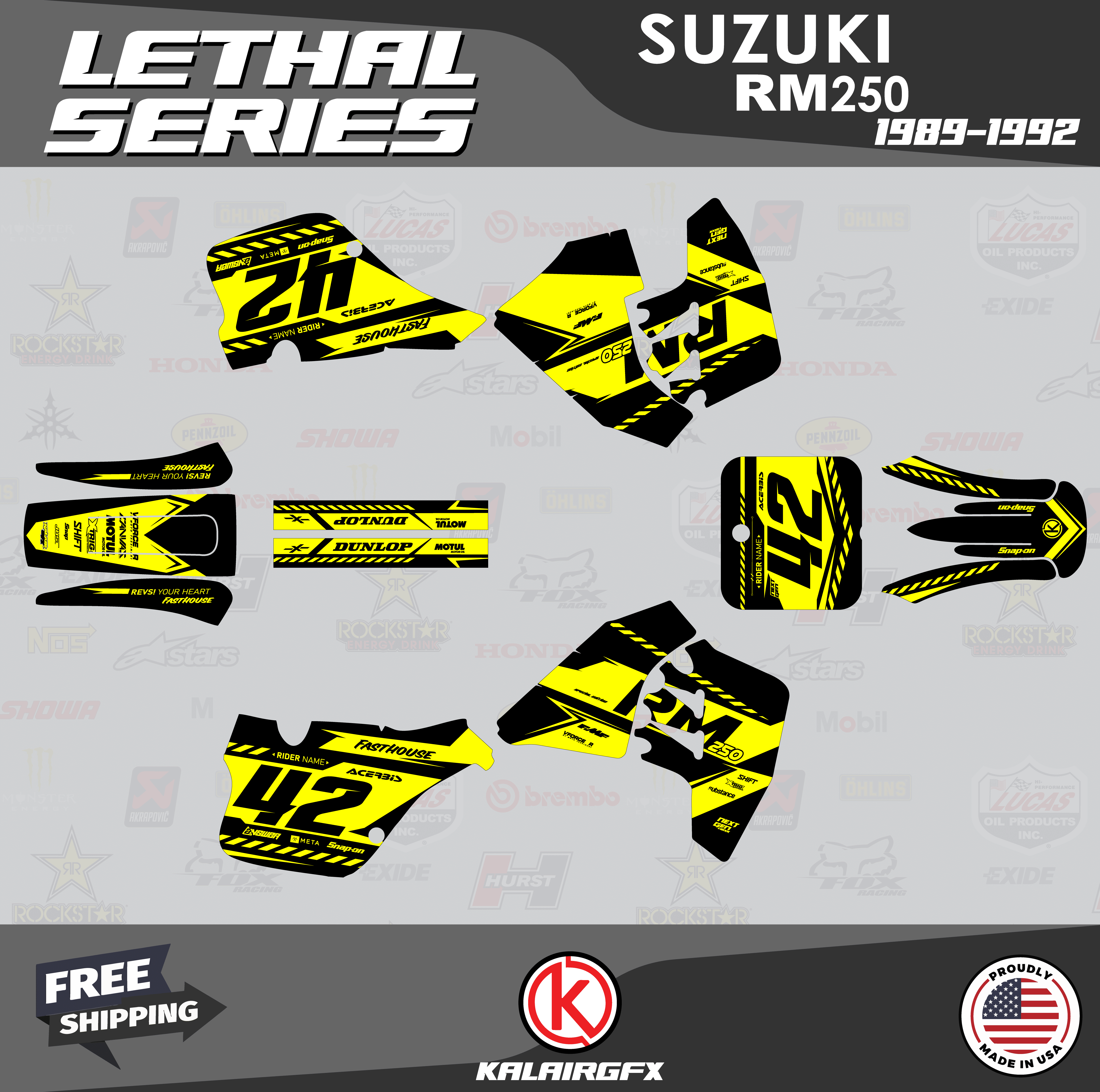 Kalair GFX Graphics Kit for Suzuki RM250 (1989-1992) Lethal Series ...