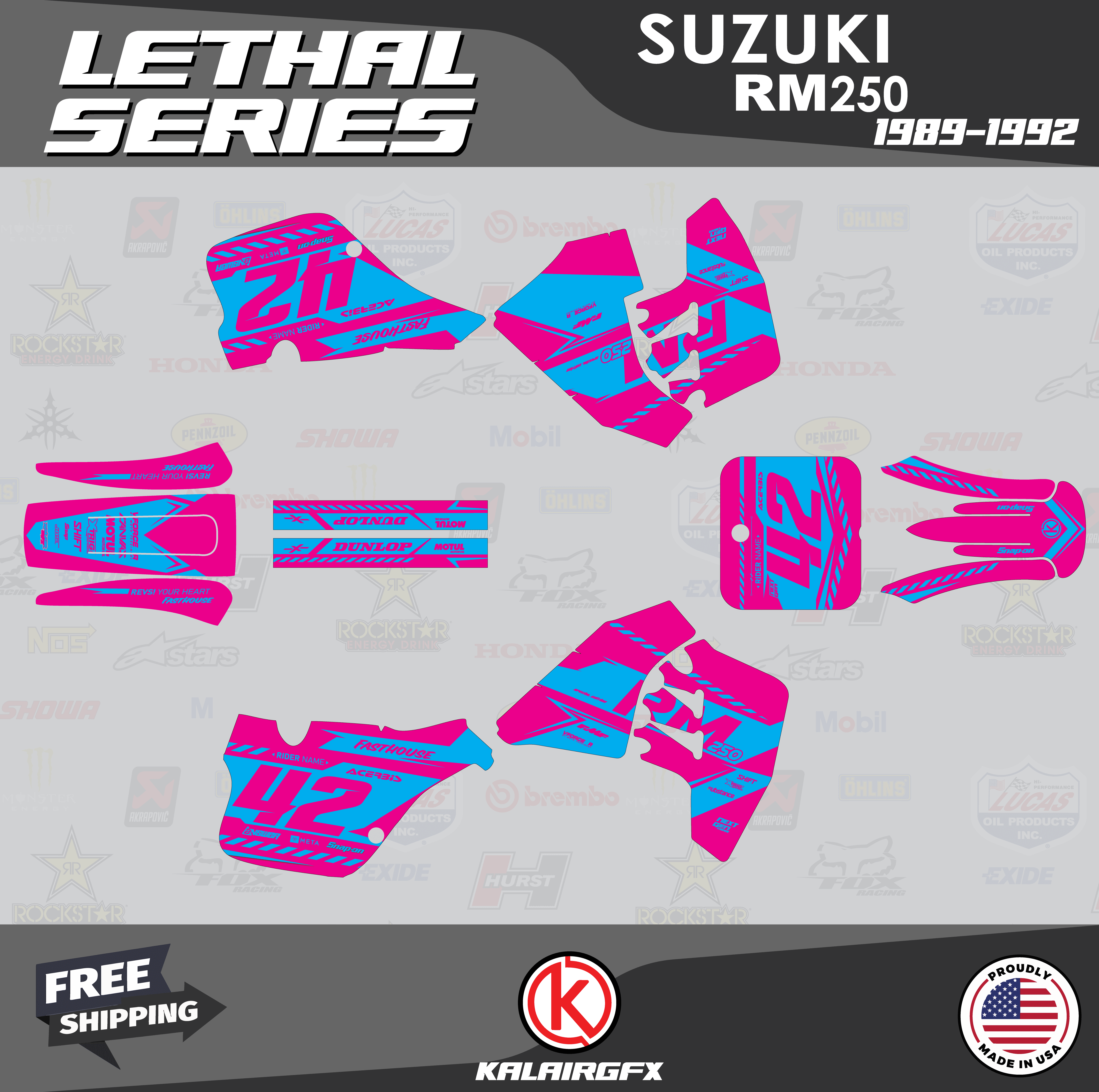 Kalair GFX Graphics Kit for Suzuki RM250 (1989-1992) Lethal Series ...