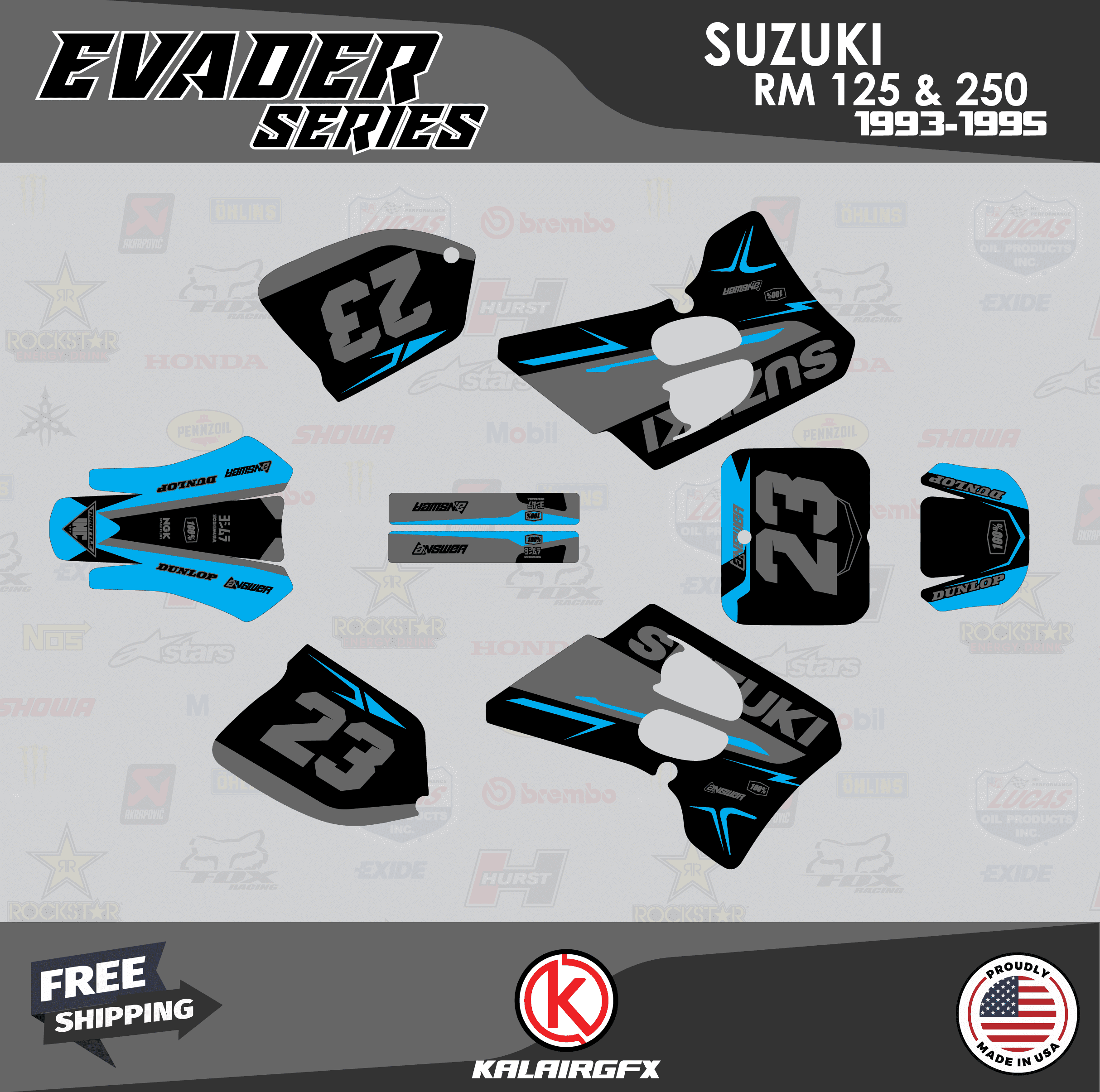 Kalair GFX Graphics Kit for Suzuki RM250 (1993-1995) Evader Series ...