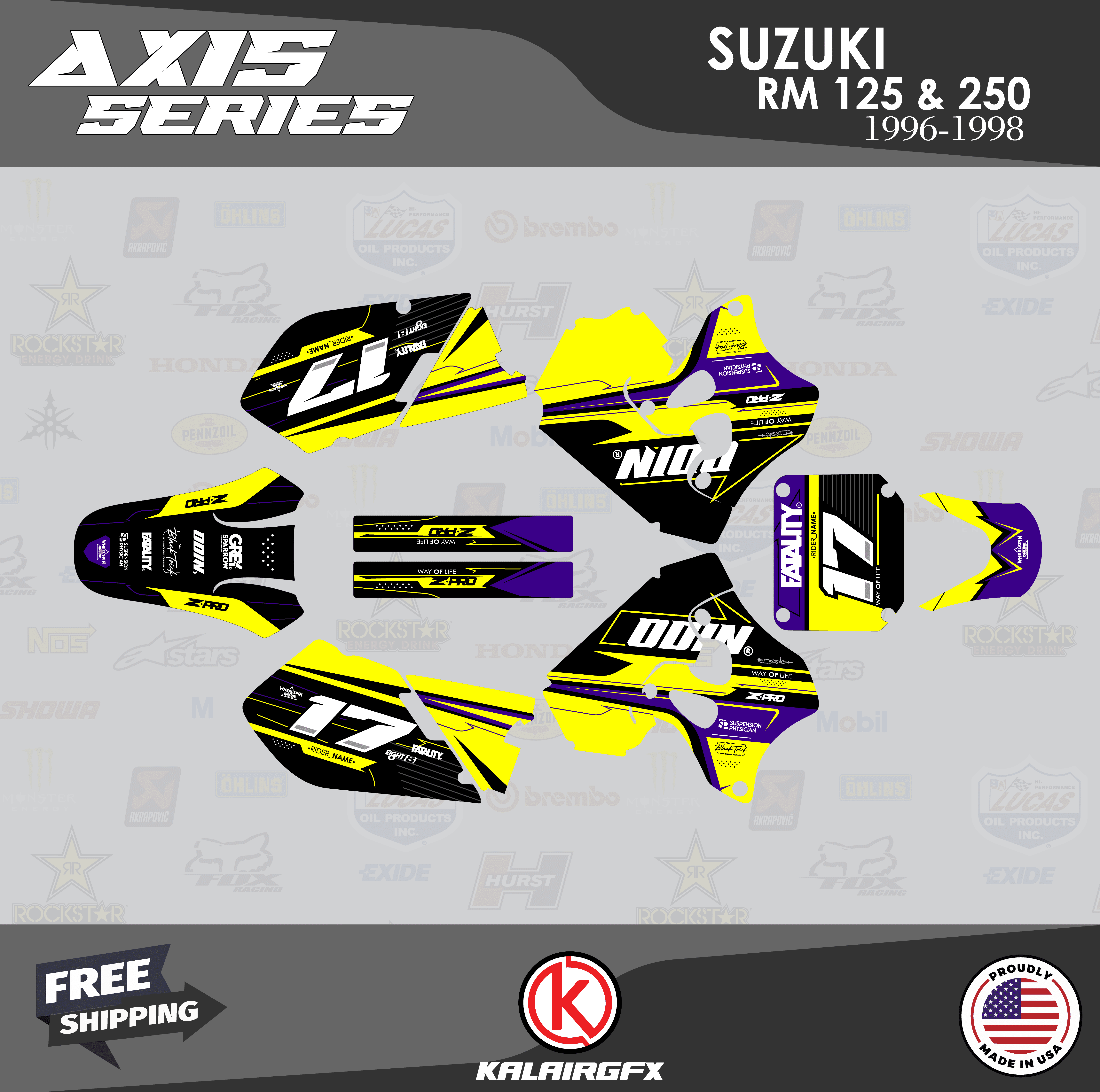 Kalair GFX Graphics Kit for Suzuki RM250 (1996-1998) Axis Series ...