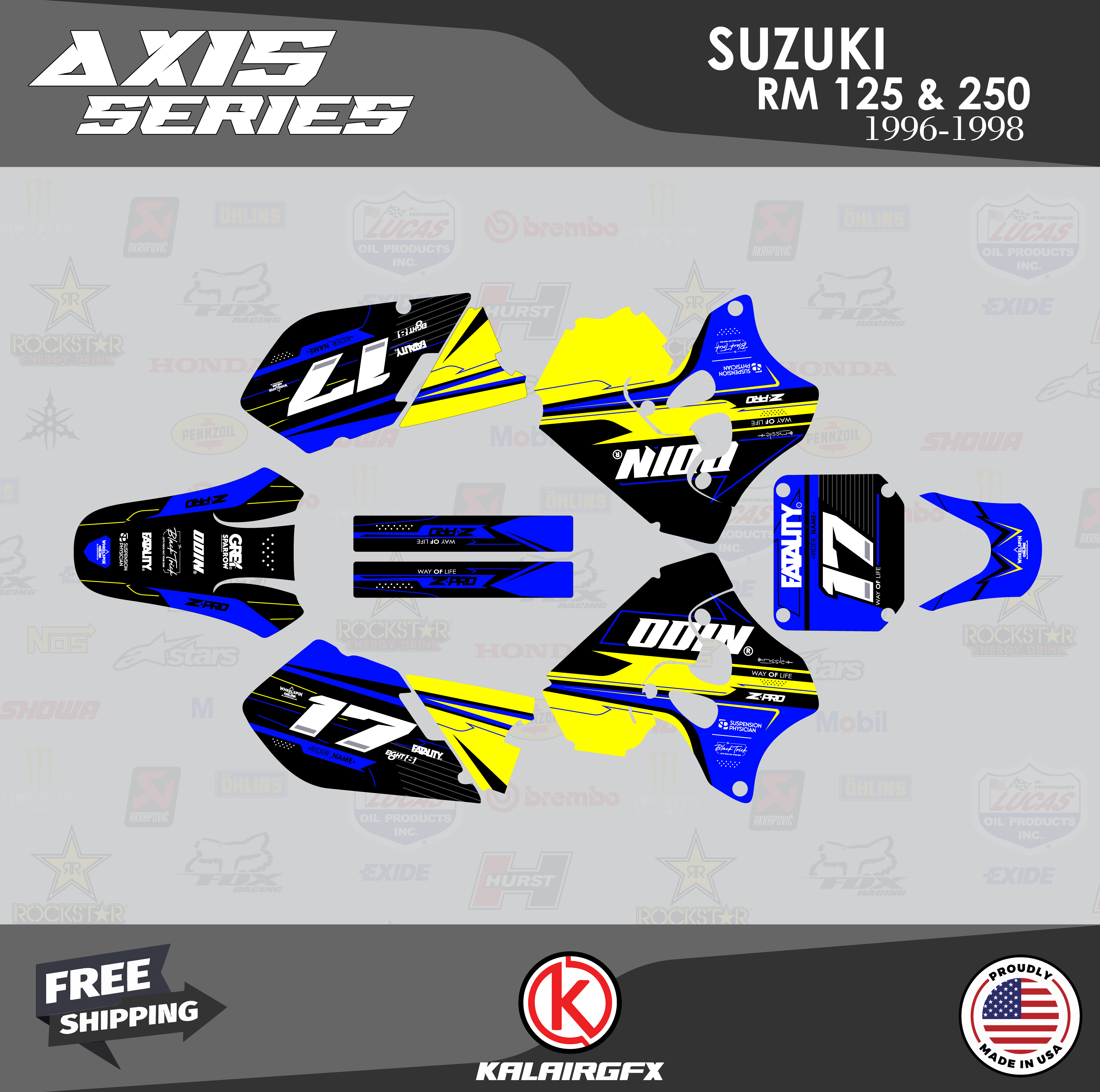 Kalair GFX Graphics Kit for Suzuki RM250 (1996-1998) Axis Series ...