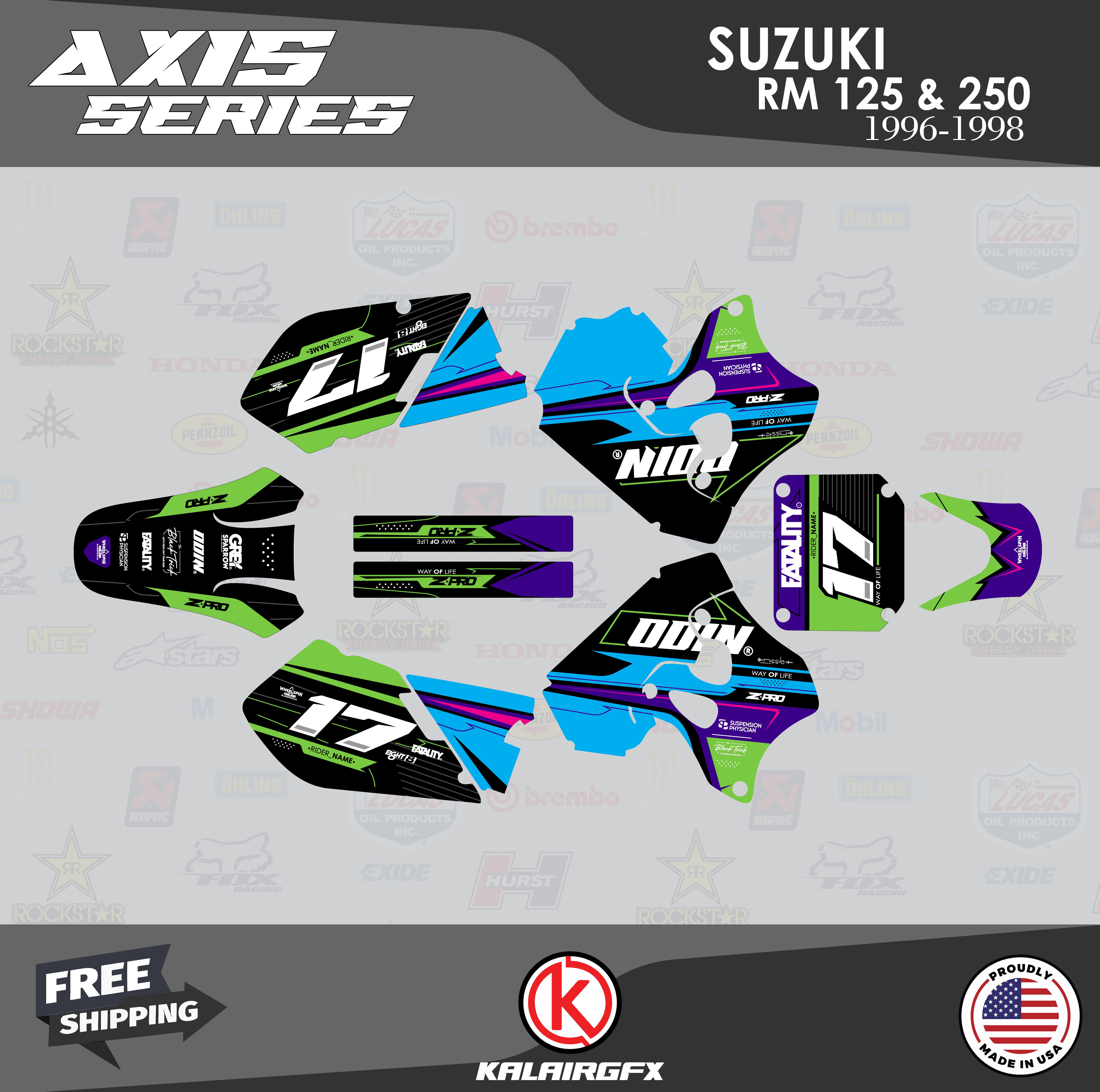Kalair GFX Graphics Kit for Suzuki RM250 (1996-1998) Axis Series ...