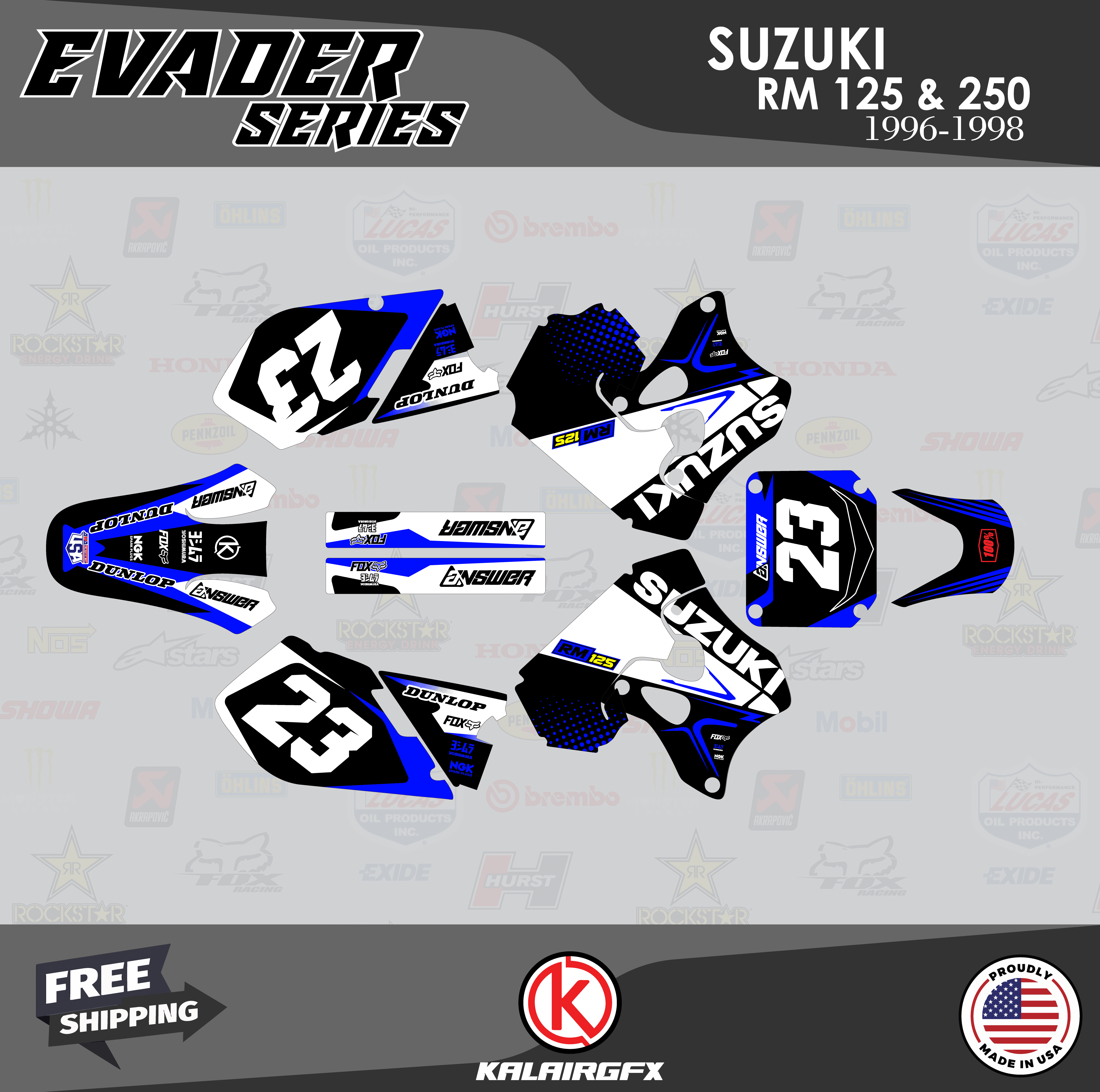 Kalair GFX Graphics Kit for Suzuki RM250 (1996-1998) Evader Series ...