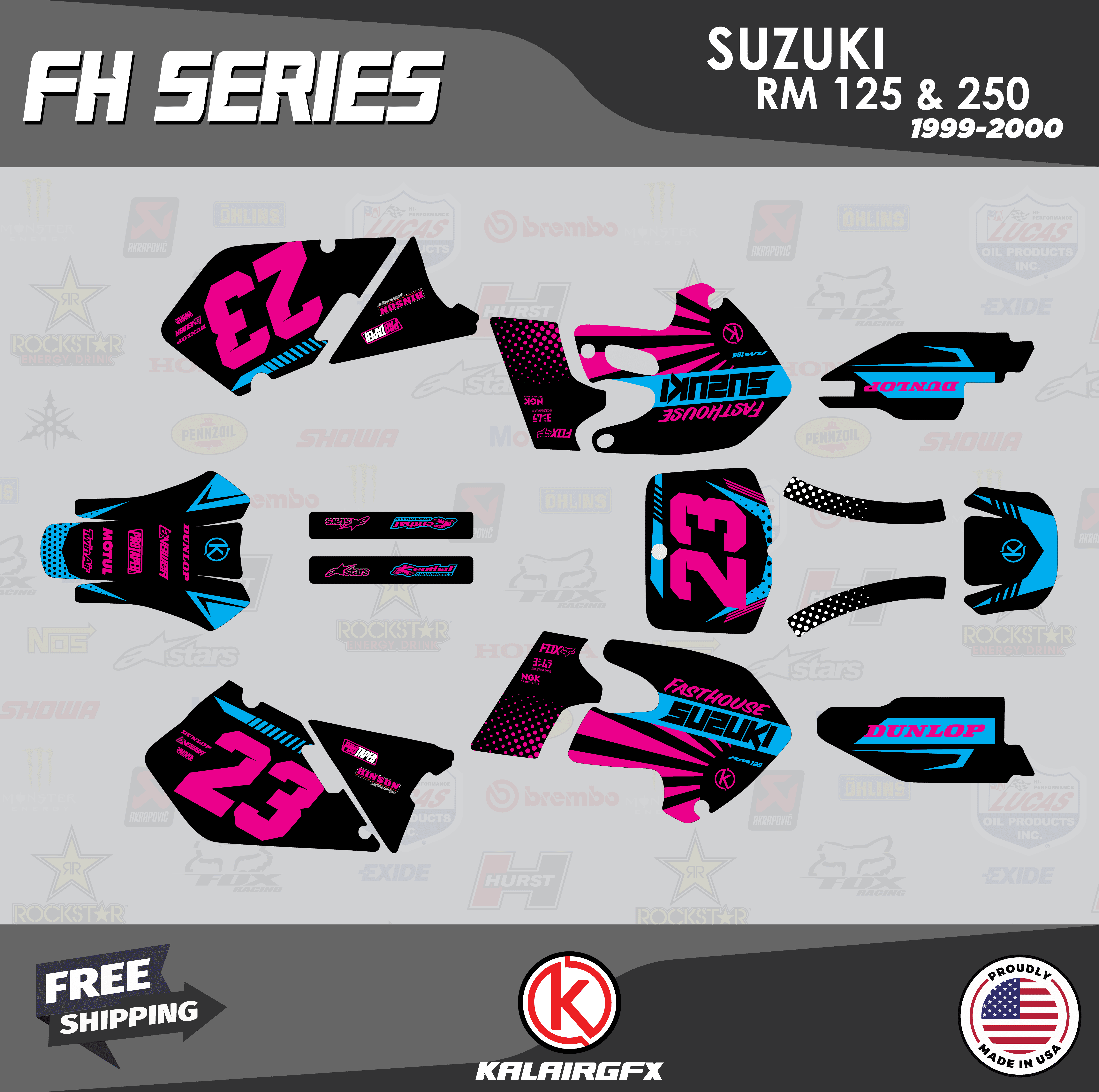 Kalair GFX Graphics Kit for Suzuki RM250 (1999-2000) Fh Series ...