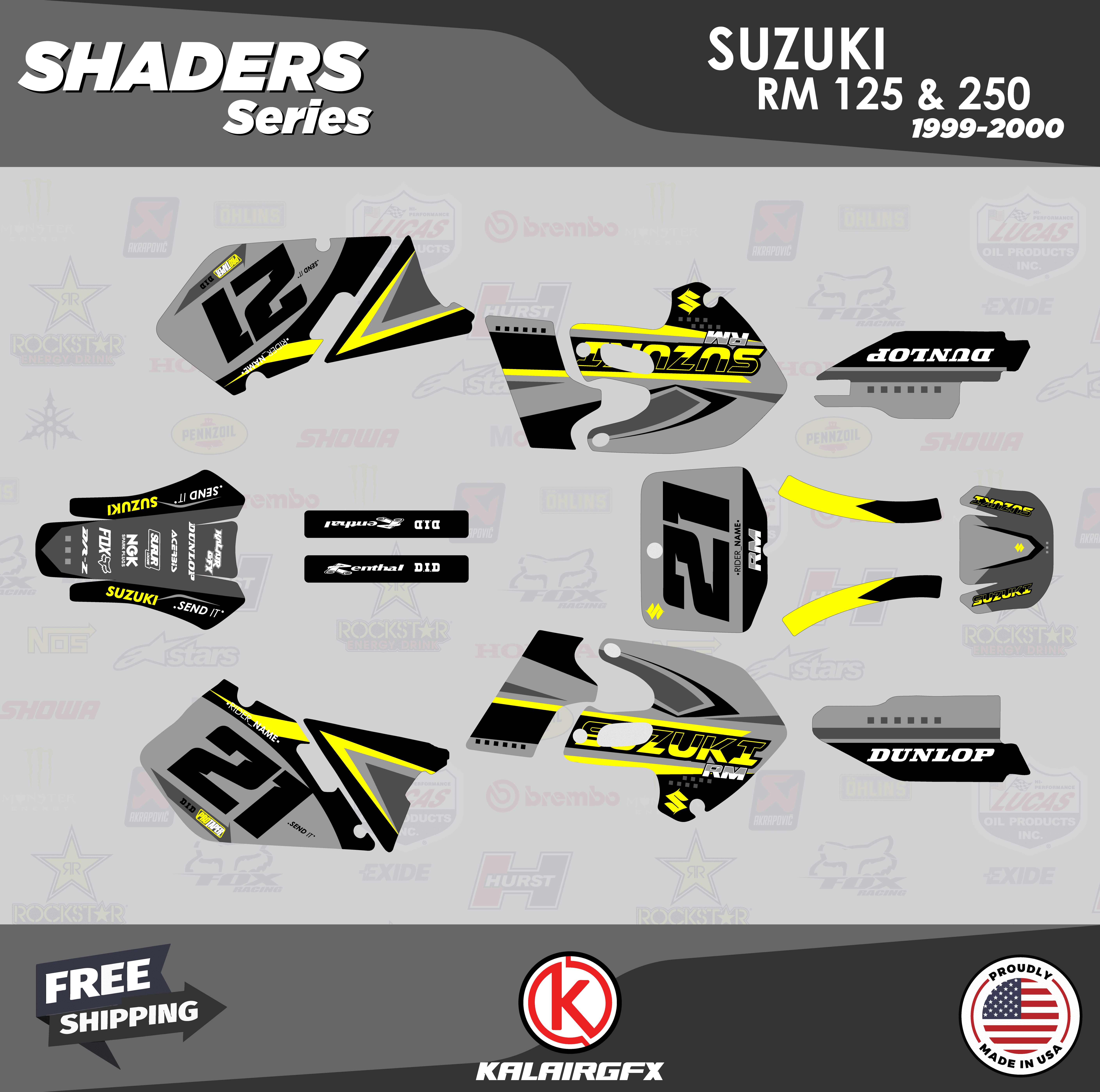 Kalair GFX Graphics Kit for Suzuki RM250 (1999-2000) Shaders Series ...