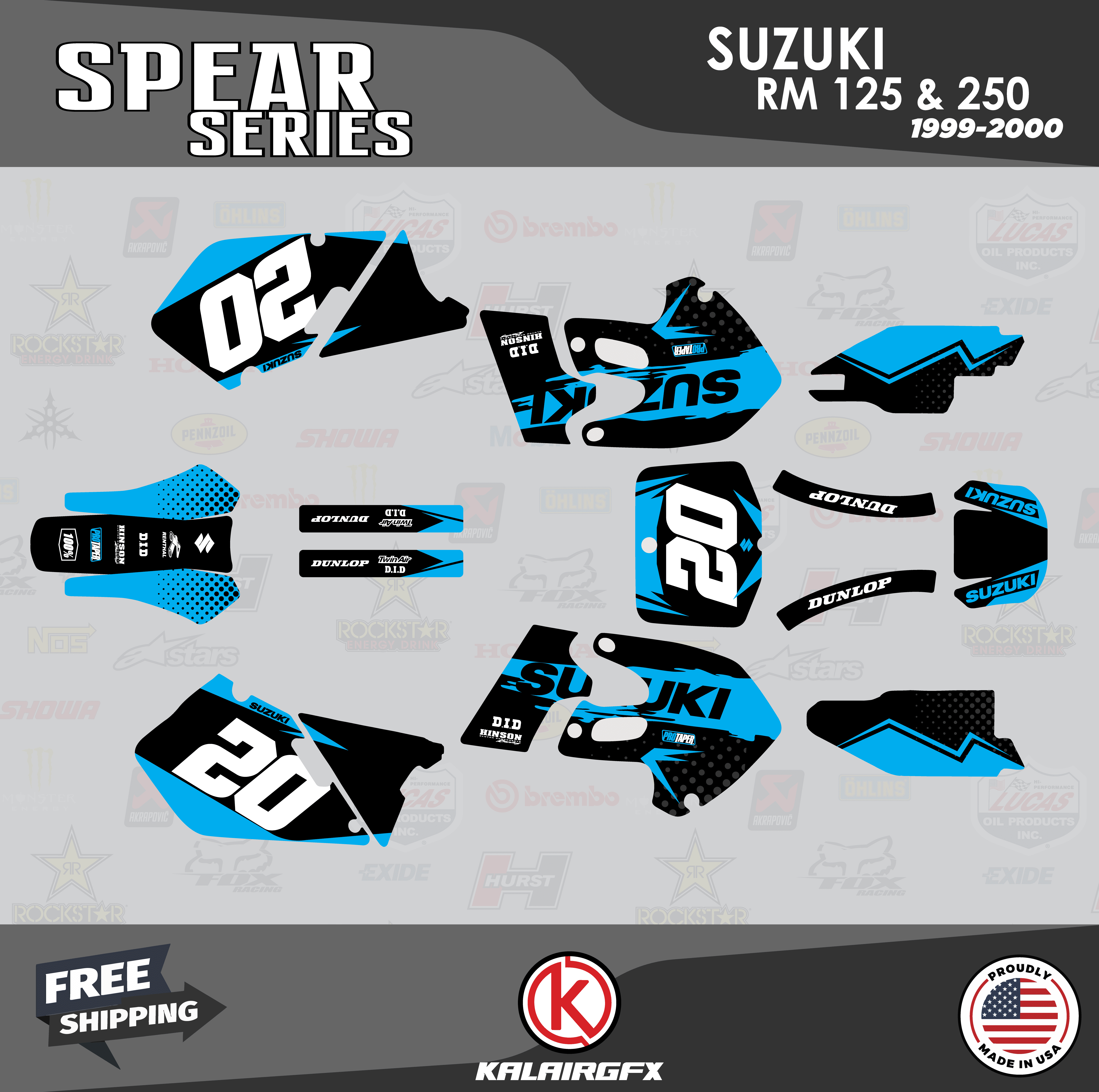 Kalair GFX Graphics Kit for Suzuki RM250 (1999-2000) Spear Series ...