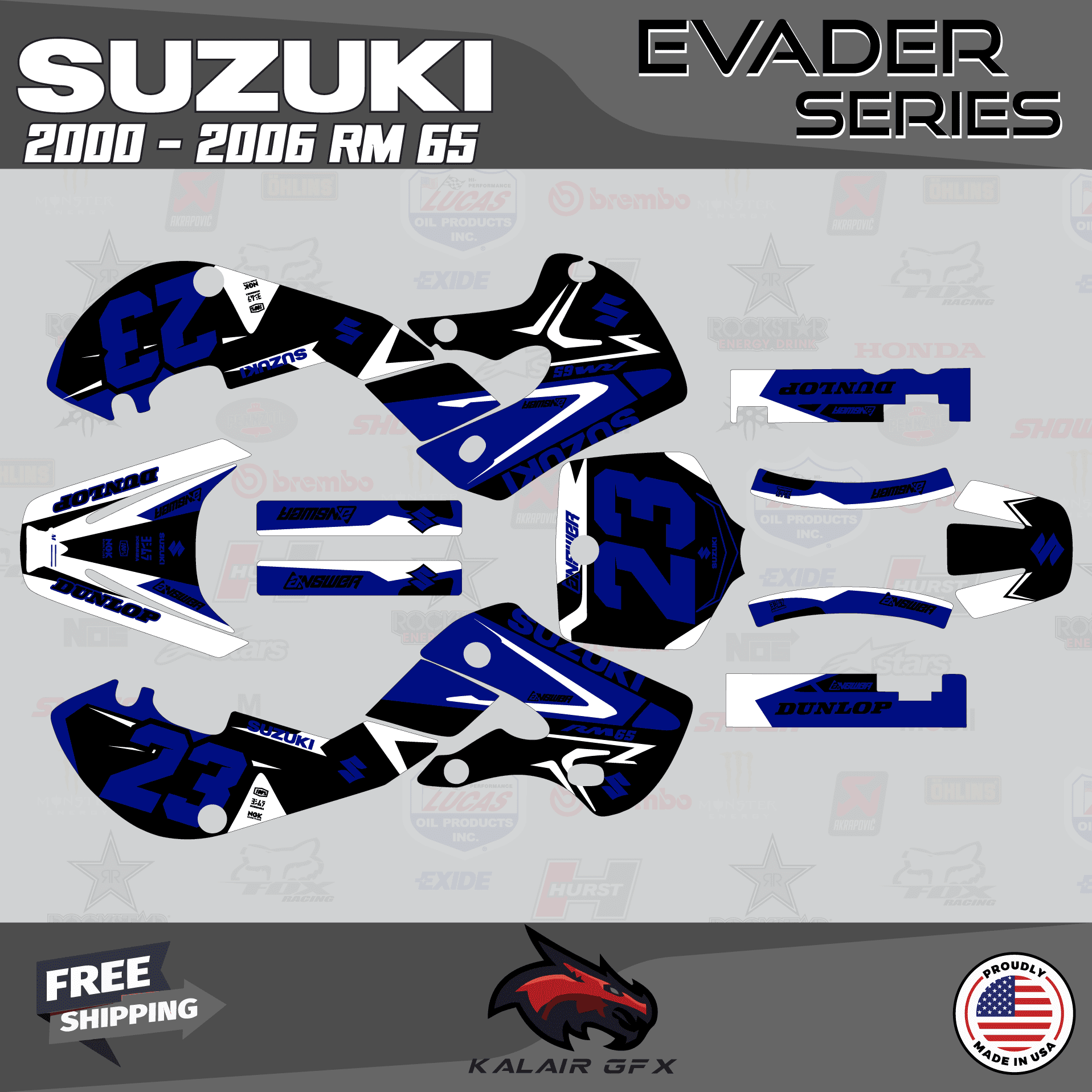 Kalair GFX Graphics Kit for Suzuki RM65 (2000-2006) Evader Series ...