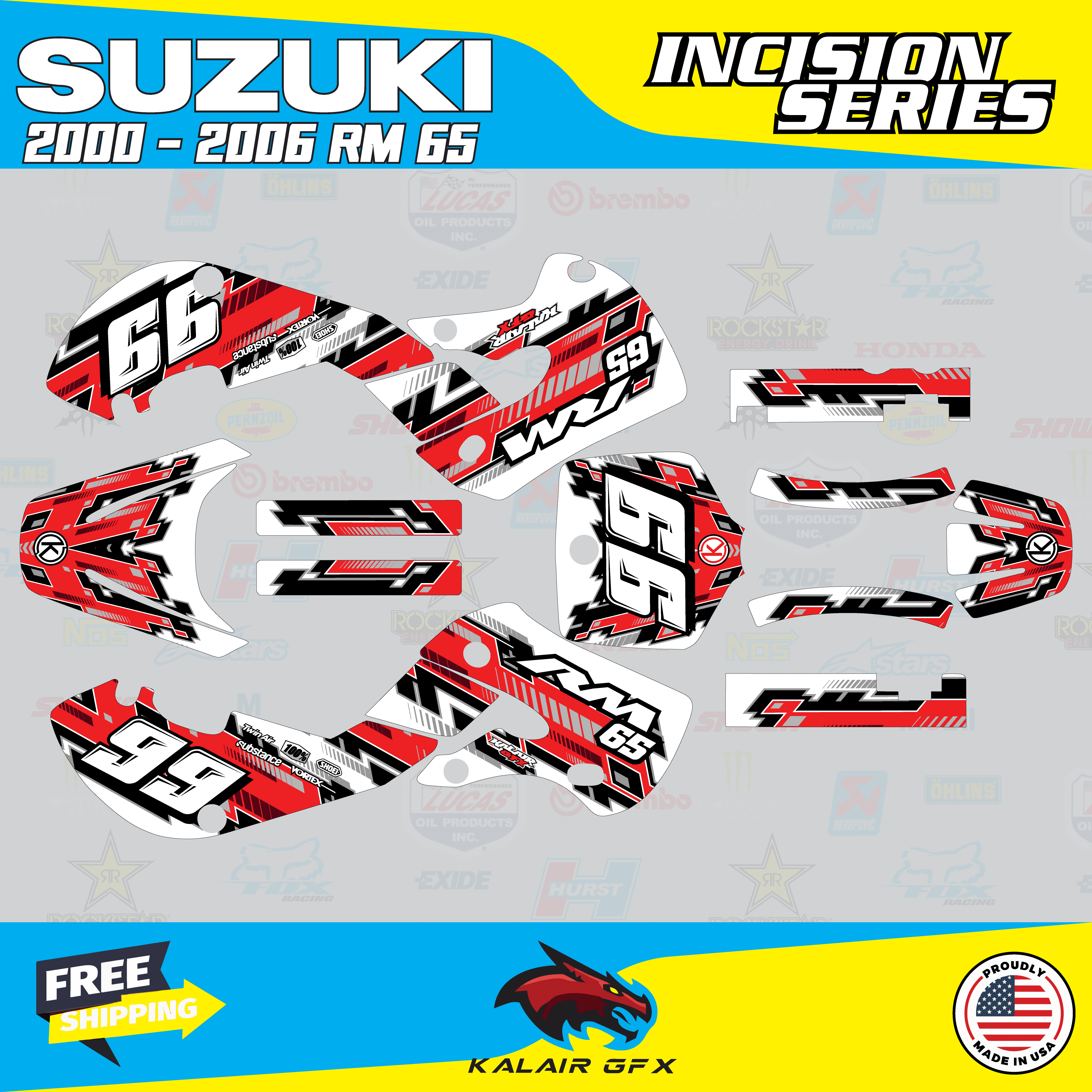 Kalair GFX Graphics Kit for Suzuki RM65 (2000-2006) Incision Series ...