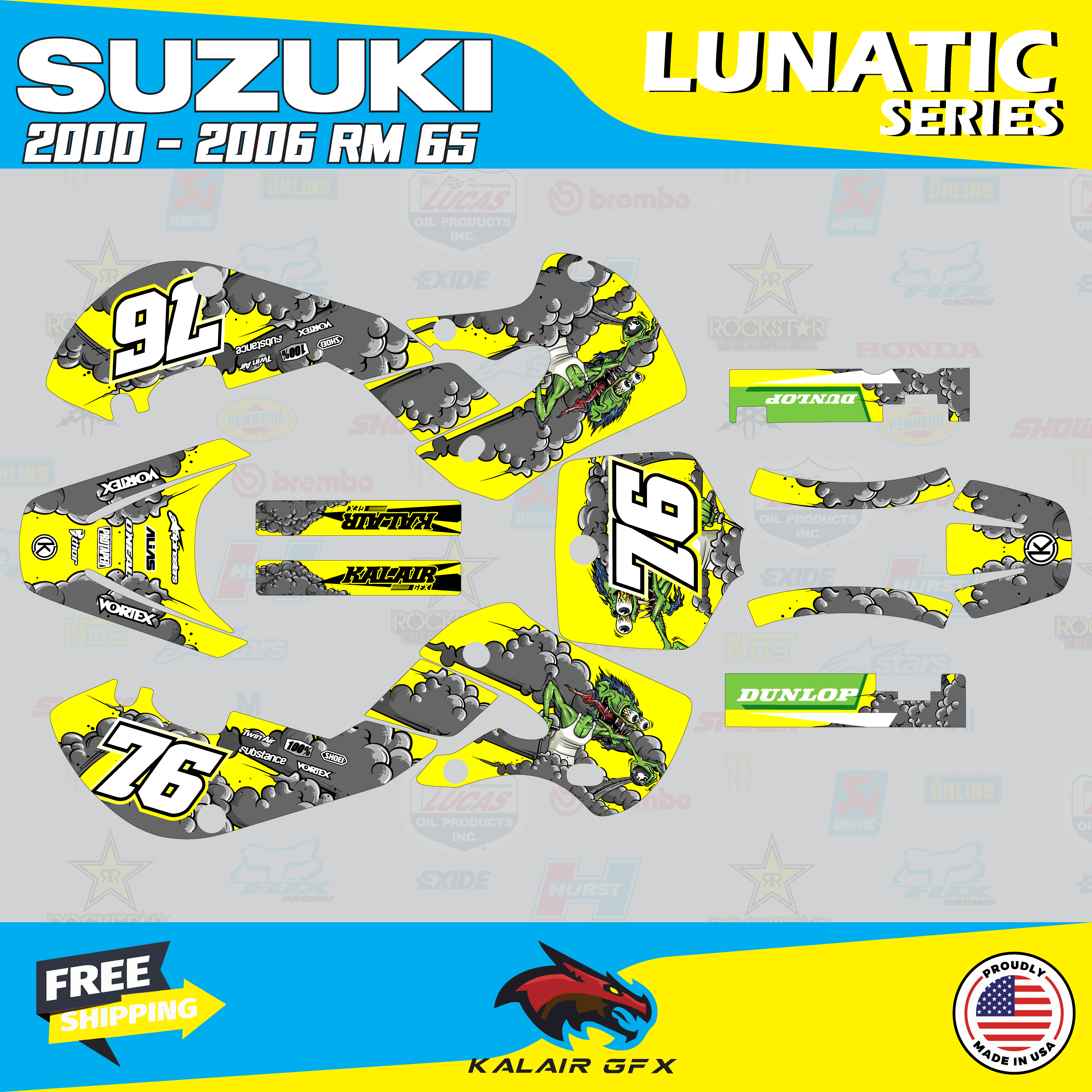 Kalair GFX Graphics Kit for Suzuki RM65 (2000-2006) Lunatic Series ...