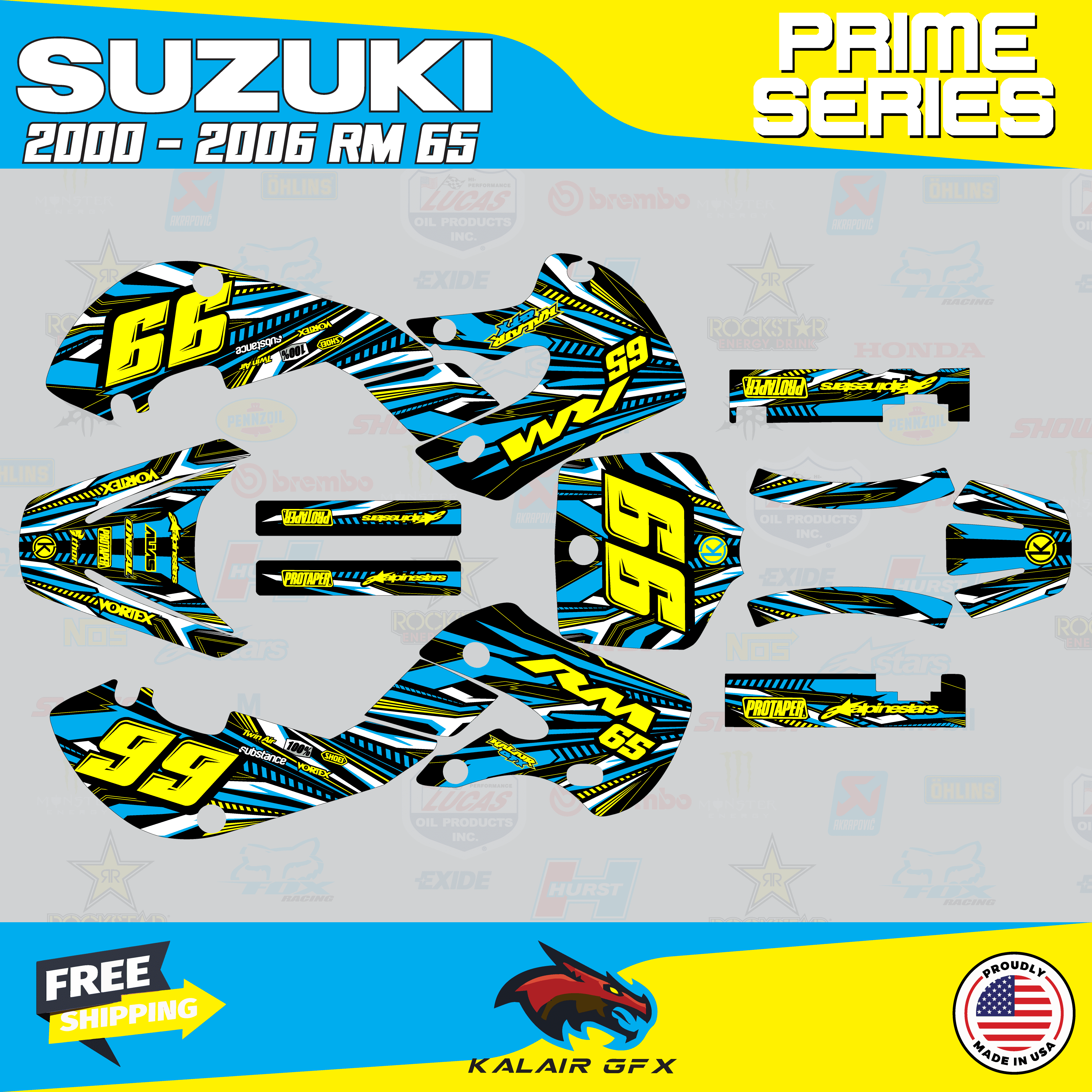 Kalair GFX Graphics Kit for Suzuki RM65 (2000-2006) Prime Series ...