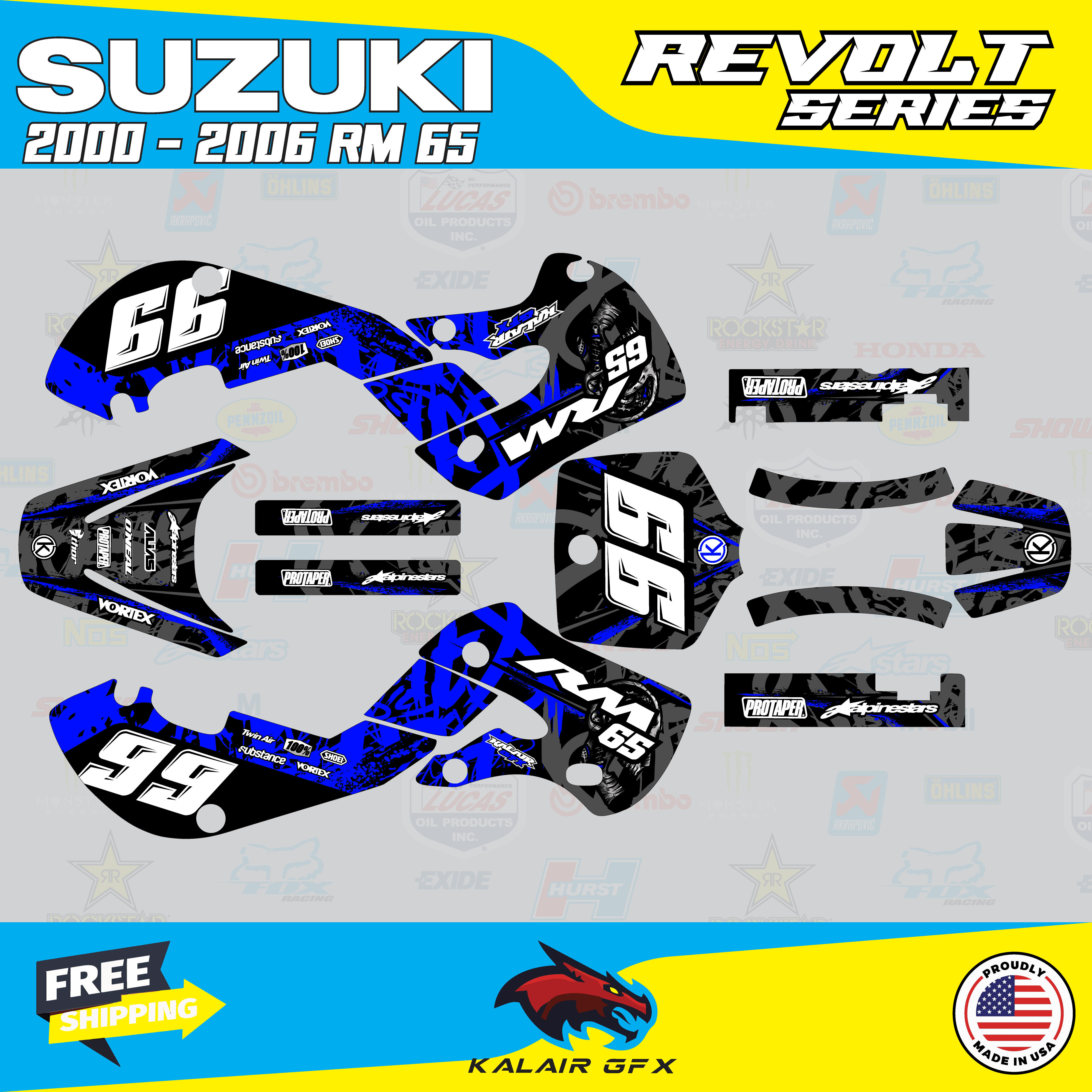 Kalair GFX Graphics Kit for Suzuki RM65 (2000-2006) Revolt Series ...