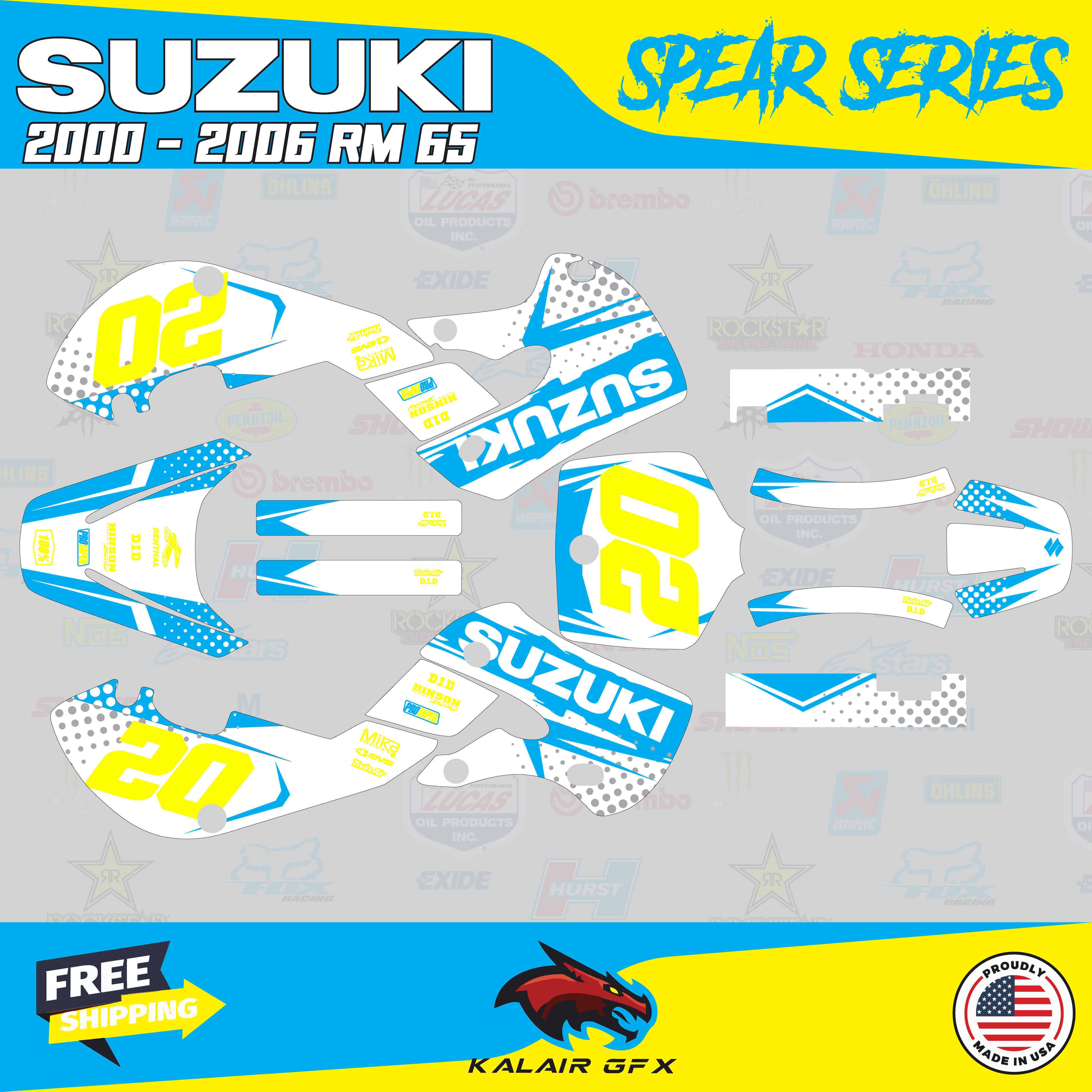 Kalair GFX Graphics Kit for Suzuki RM65 (2000-2006) Spear Series ...