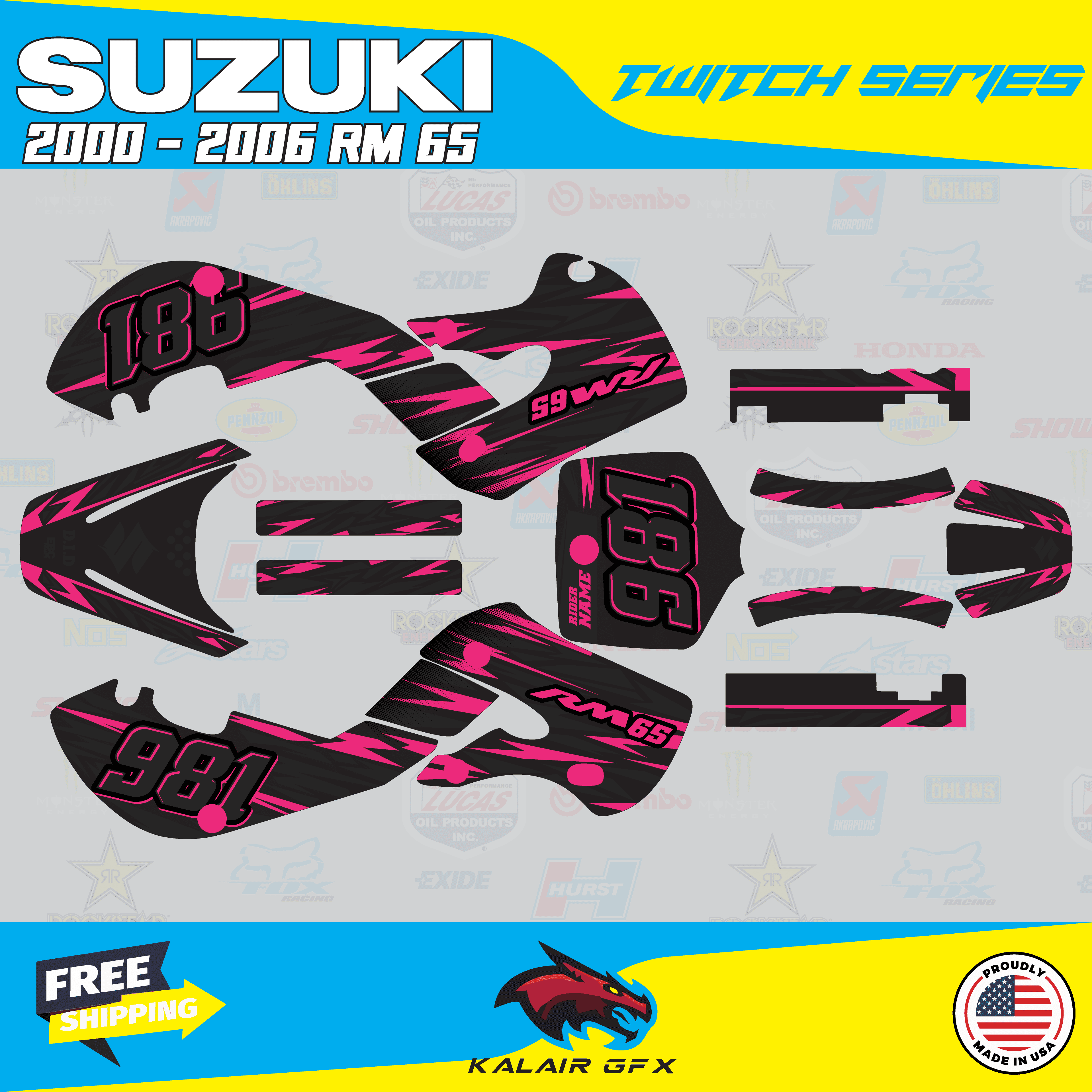 Kalair GFX Graphics Kit for Suzuki RM65 (2000-2006) Twitch Series ...