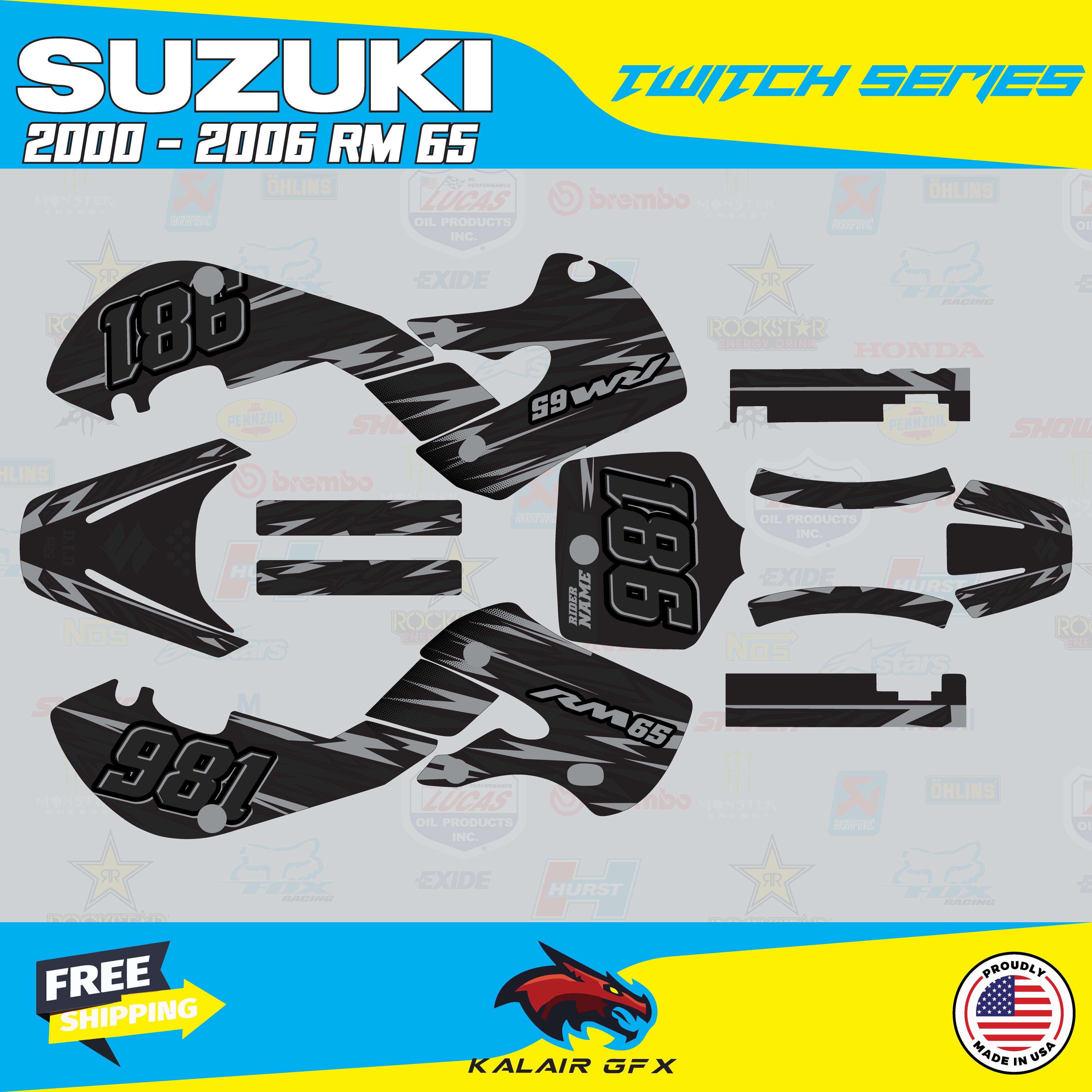 Kalair GFX Graphics Kit for Suzuki RM65 (2000-2006) Twitch Series ...