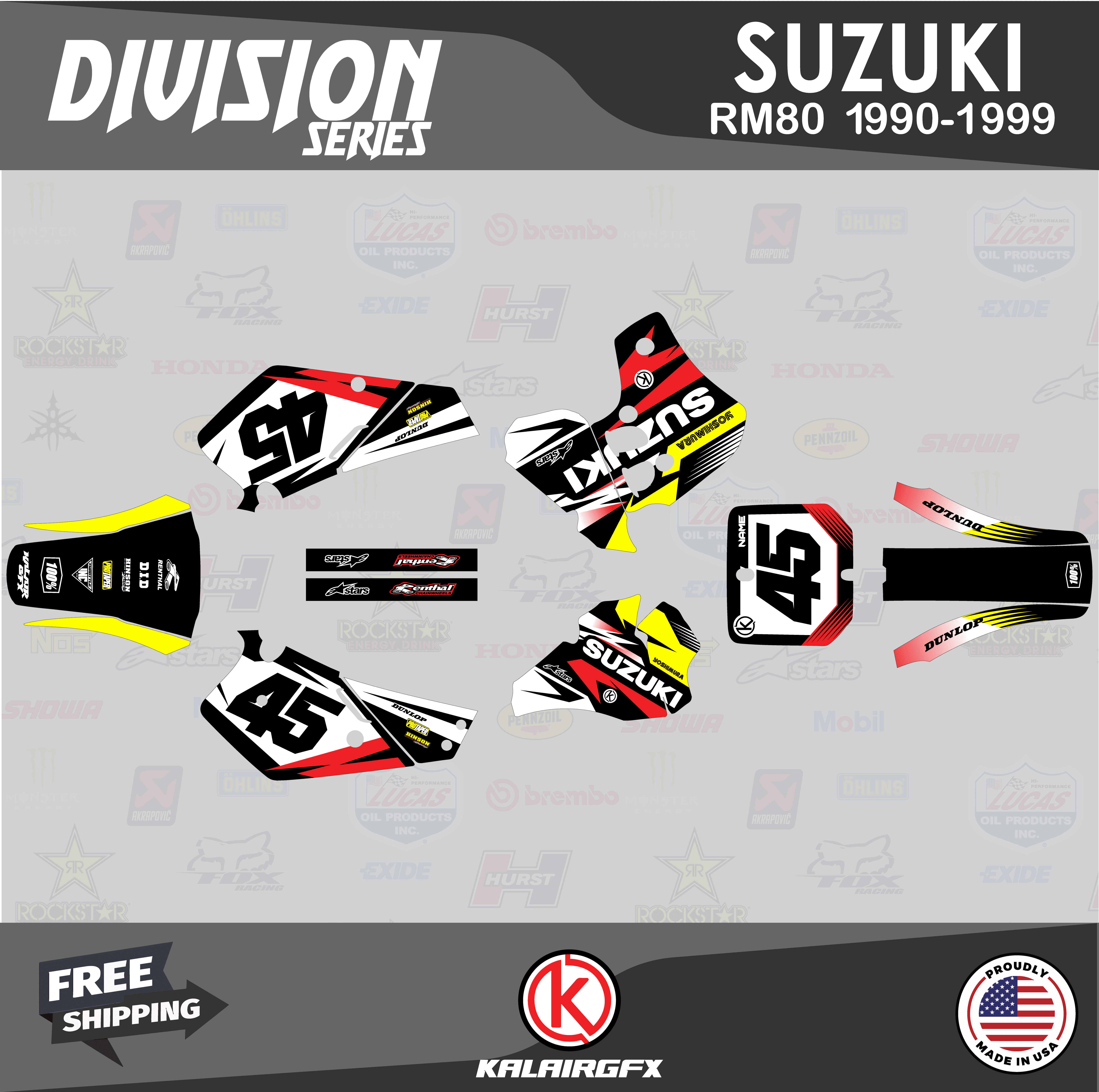 Kalair GFX Graphics Kit for Suzuki RM80 (1990-1999) Division Series ...
