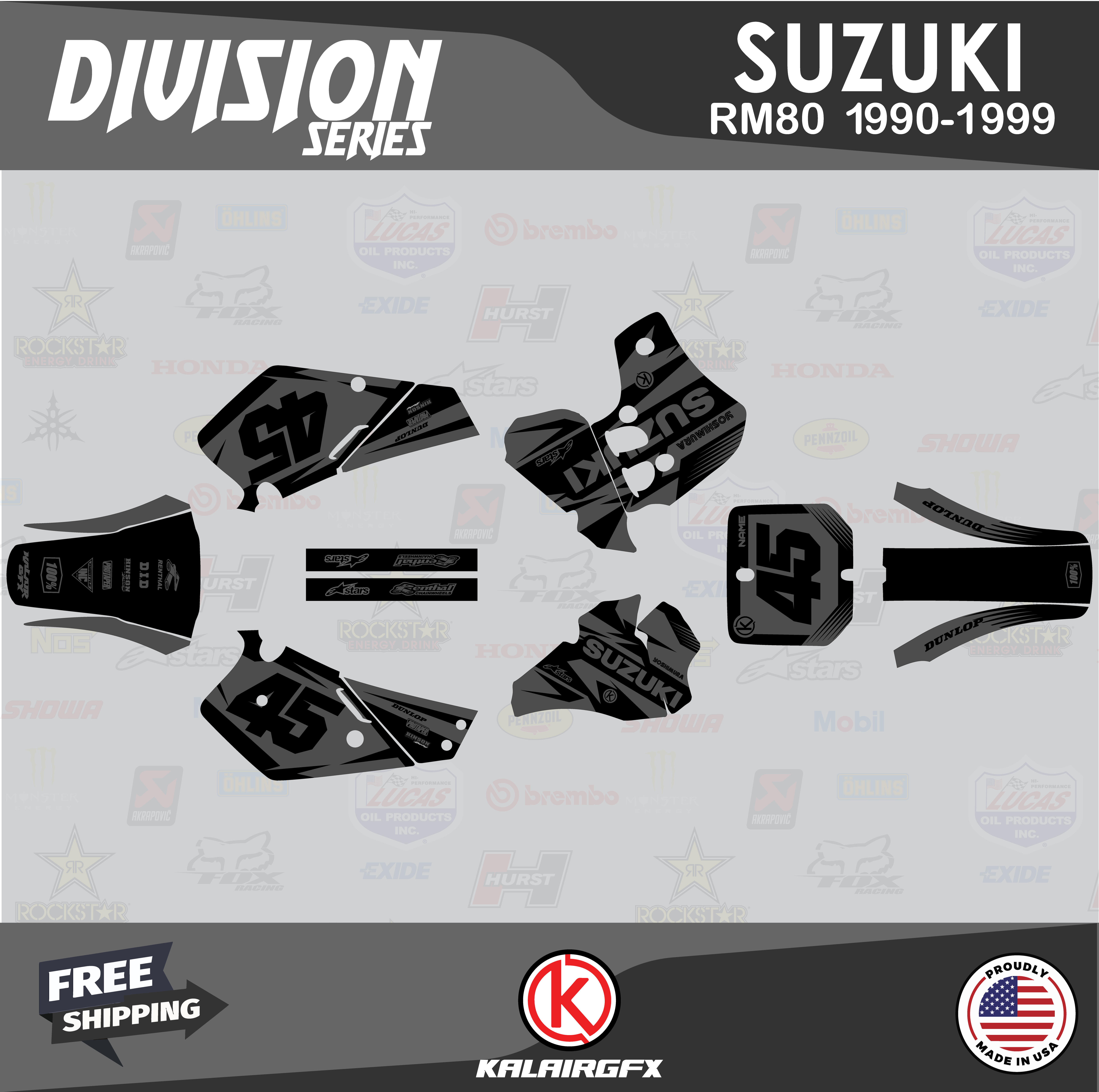 Kalair GFX Graphics Kit for Suzuki RM80 (1990-1999) Division Series ...
