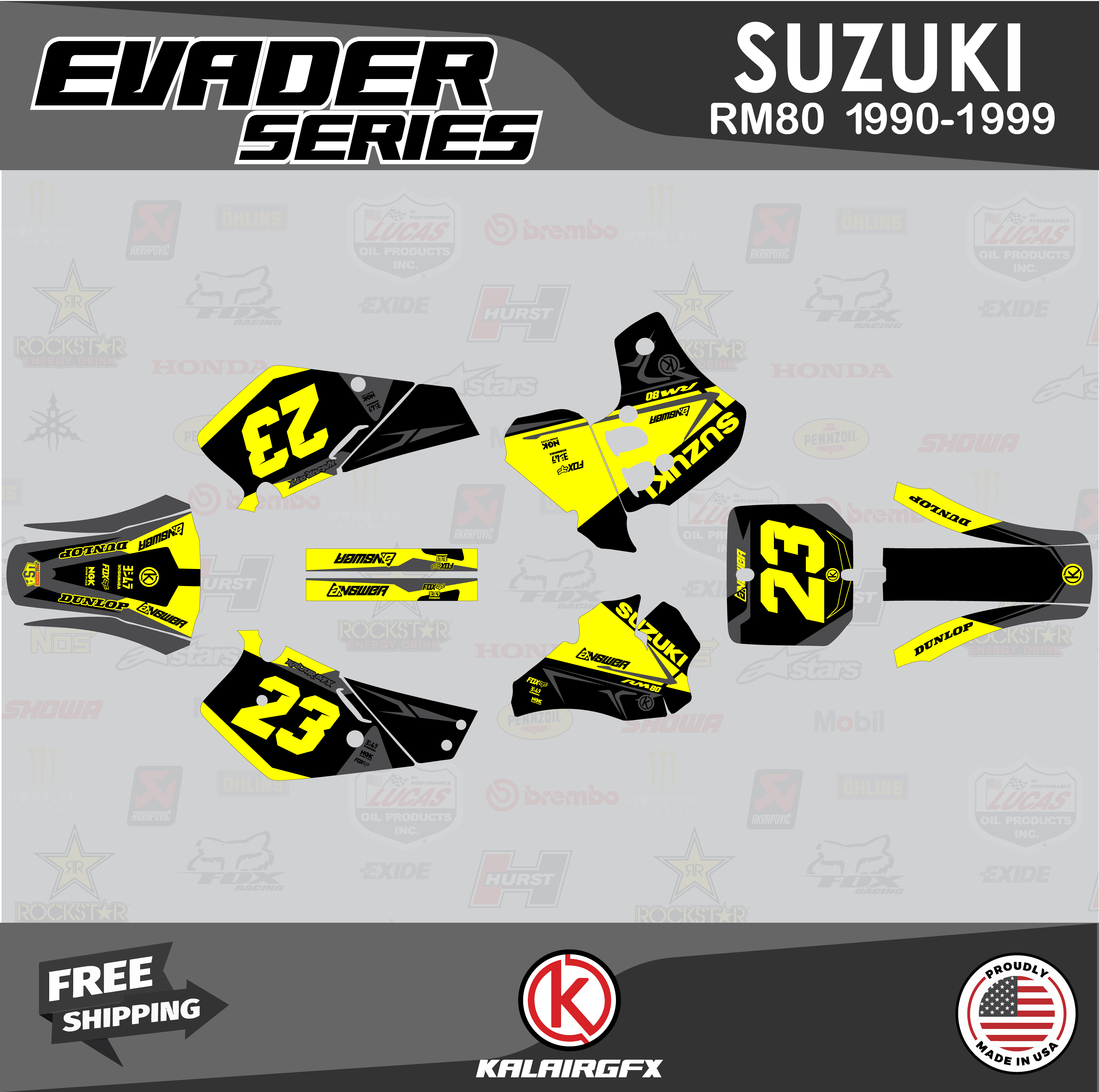 Kalair GFX Graphics Kit for Suzuki RM80 (1990-1999) Evader Series ...