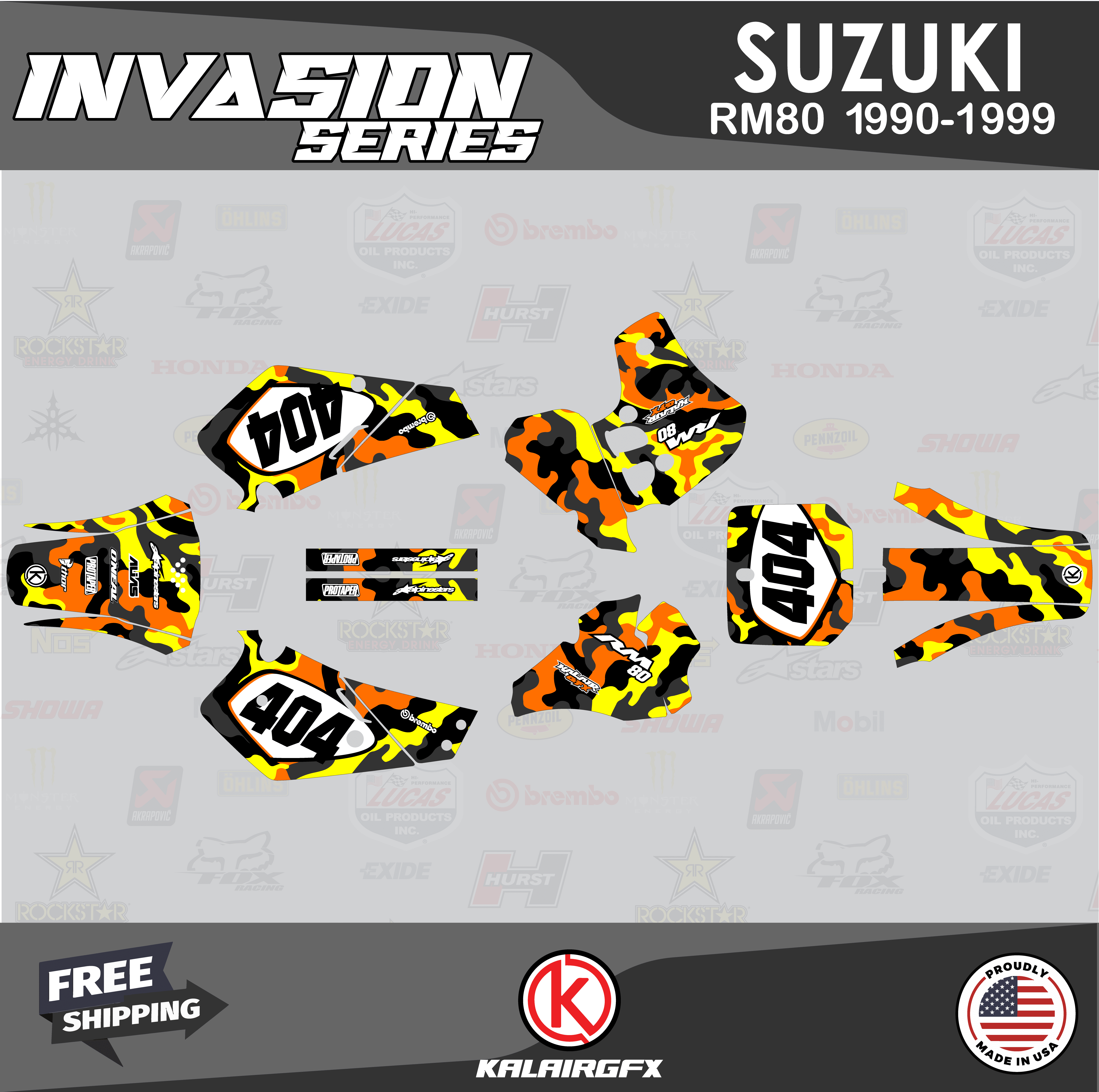 Kalair GFX Graphics Kit for Suzuki RM80 (1990-1999) Invasion Series ...