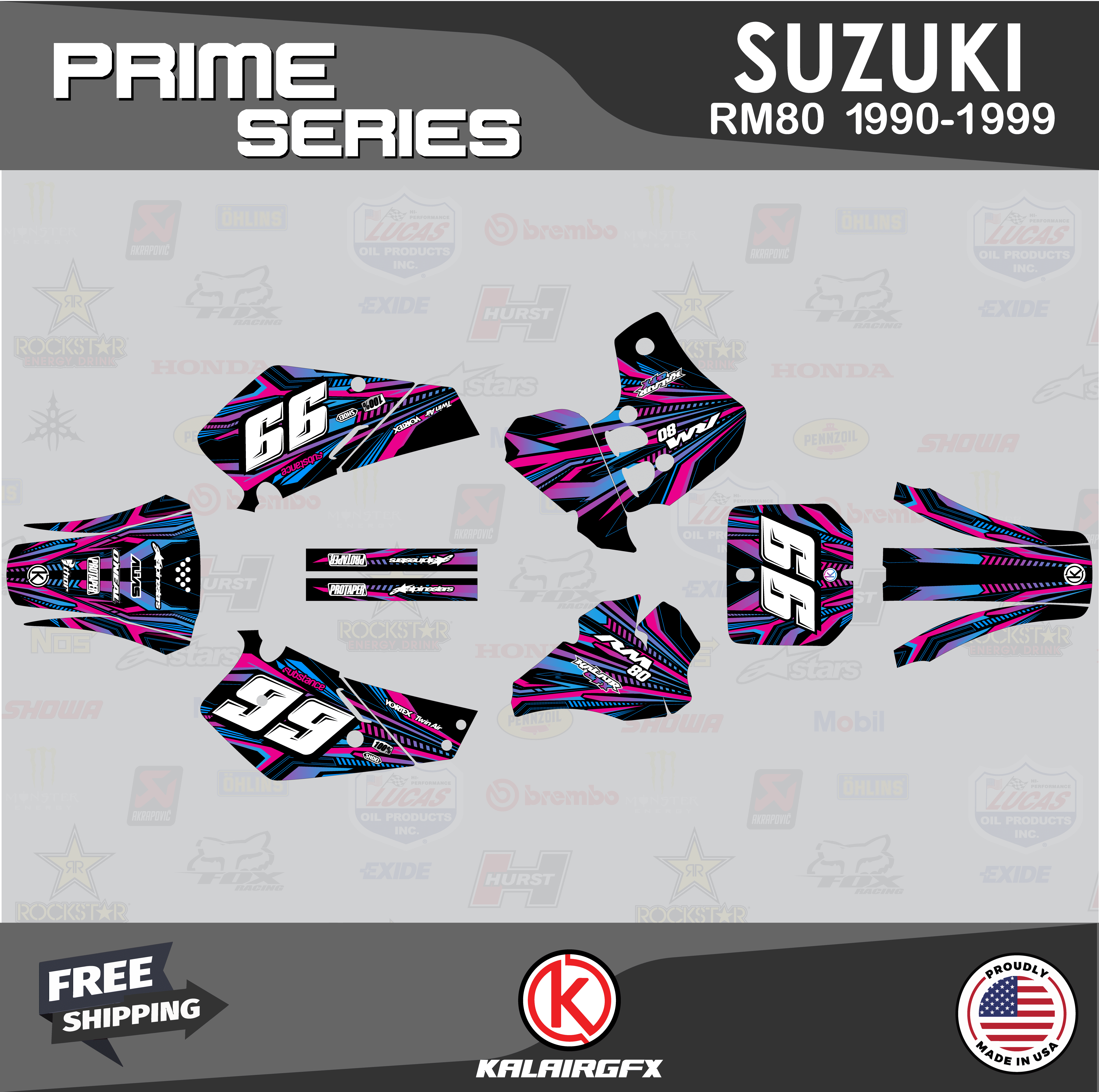 Kalair GFX Graphics Kit for Suzuki RM80 (1990-1999) Prime Series - Walmart.com