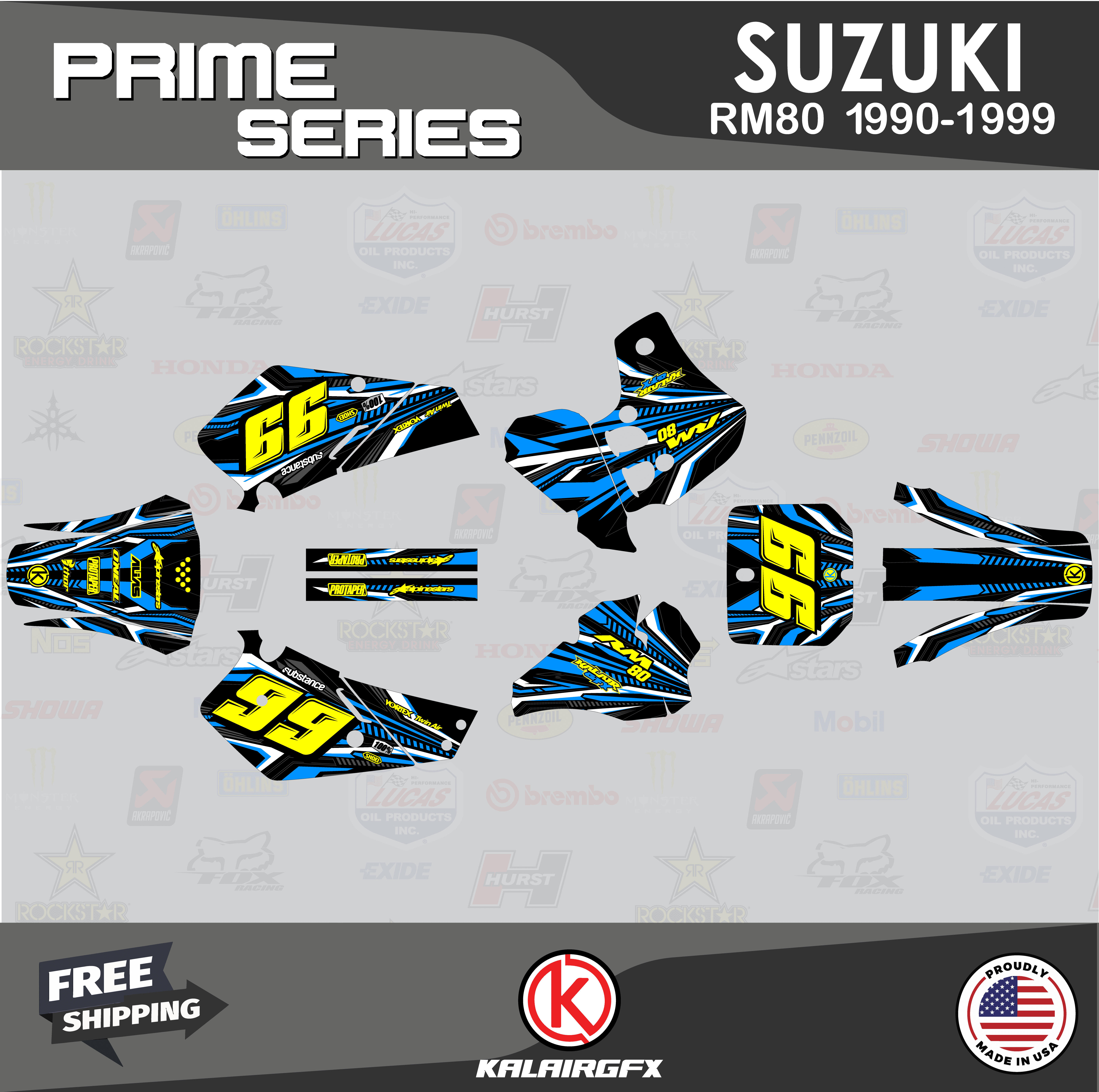 Kalair GFX Graphics Kit for Suzuki RM80 (1990-1999) Prime Series ...