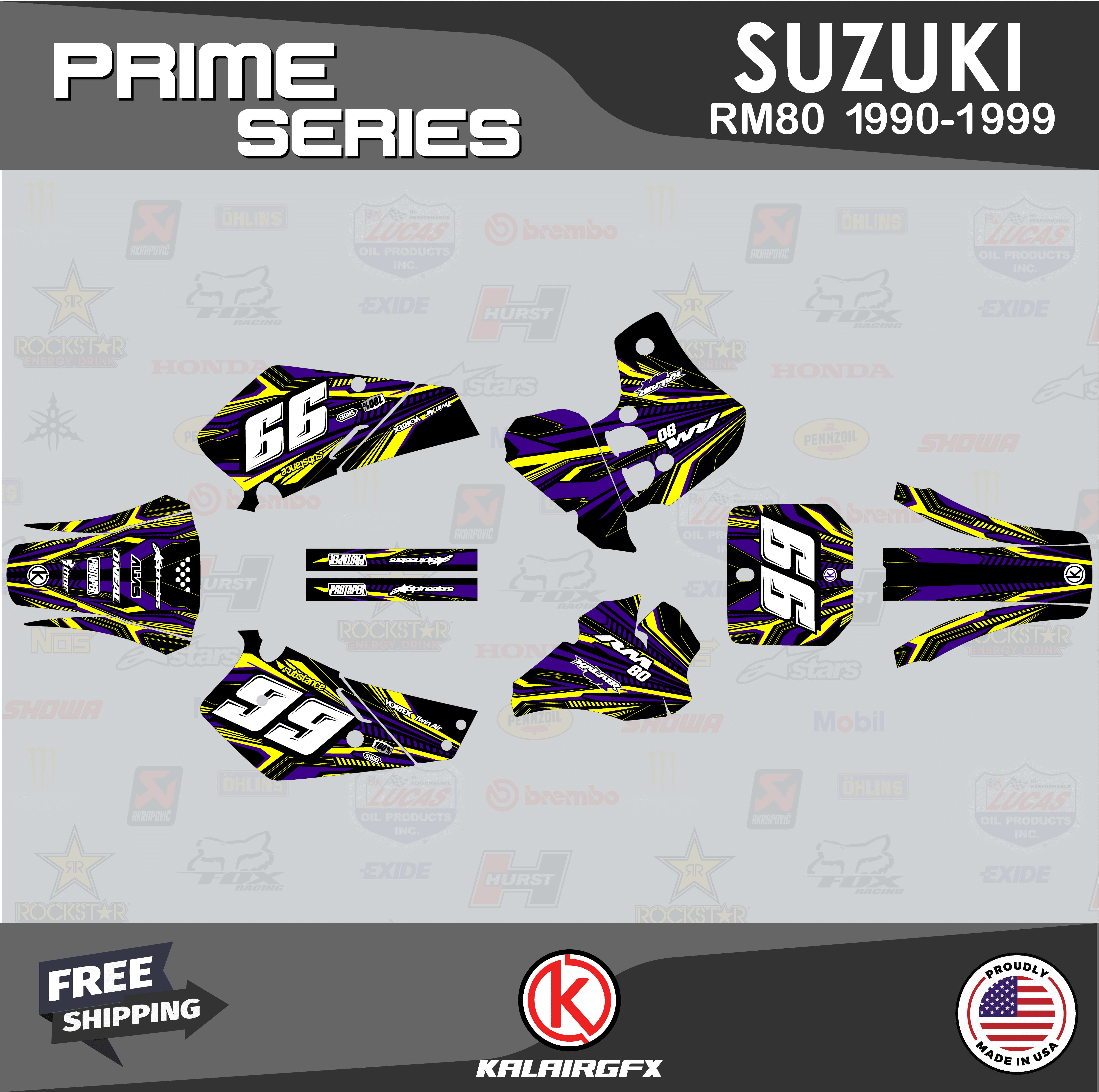Kalair GFX Graphics Kit for Suzuki RM80 (1990-1999) Prime Series ...