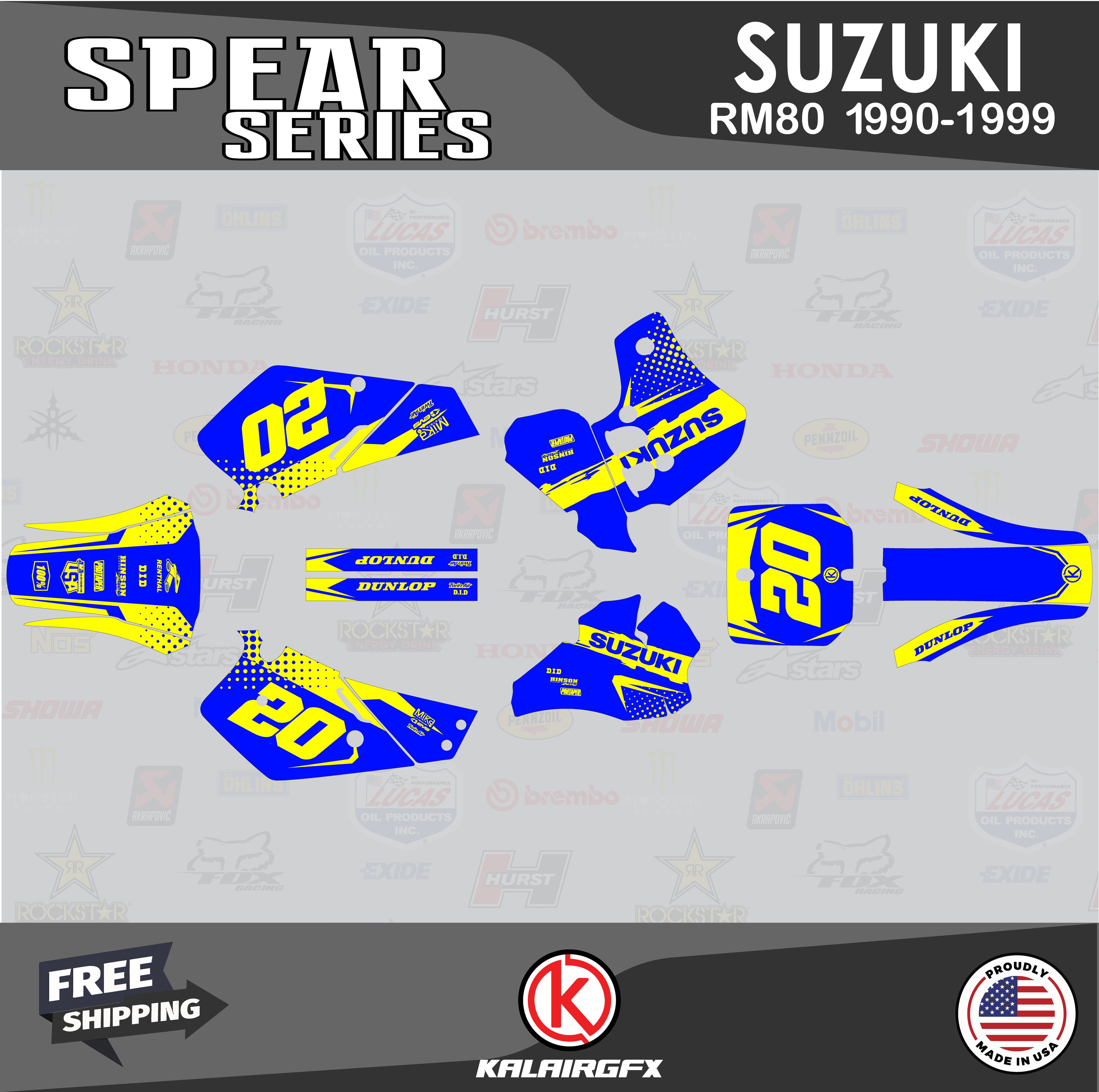 Kalair GFX Graphics Kit for Suzuki RM80 (1990-1999) Spear Series ...