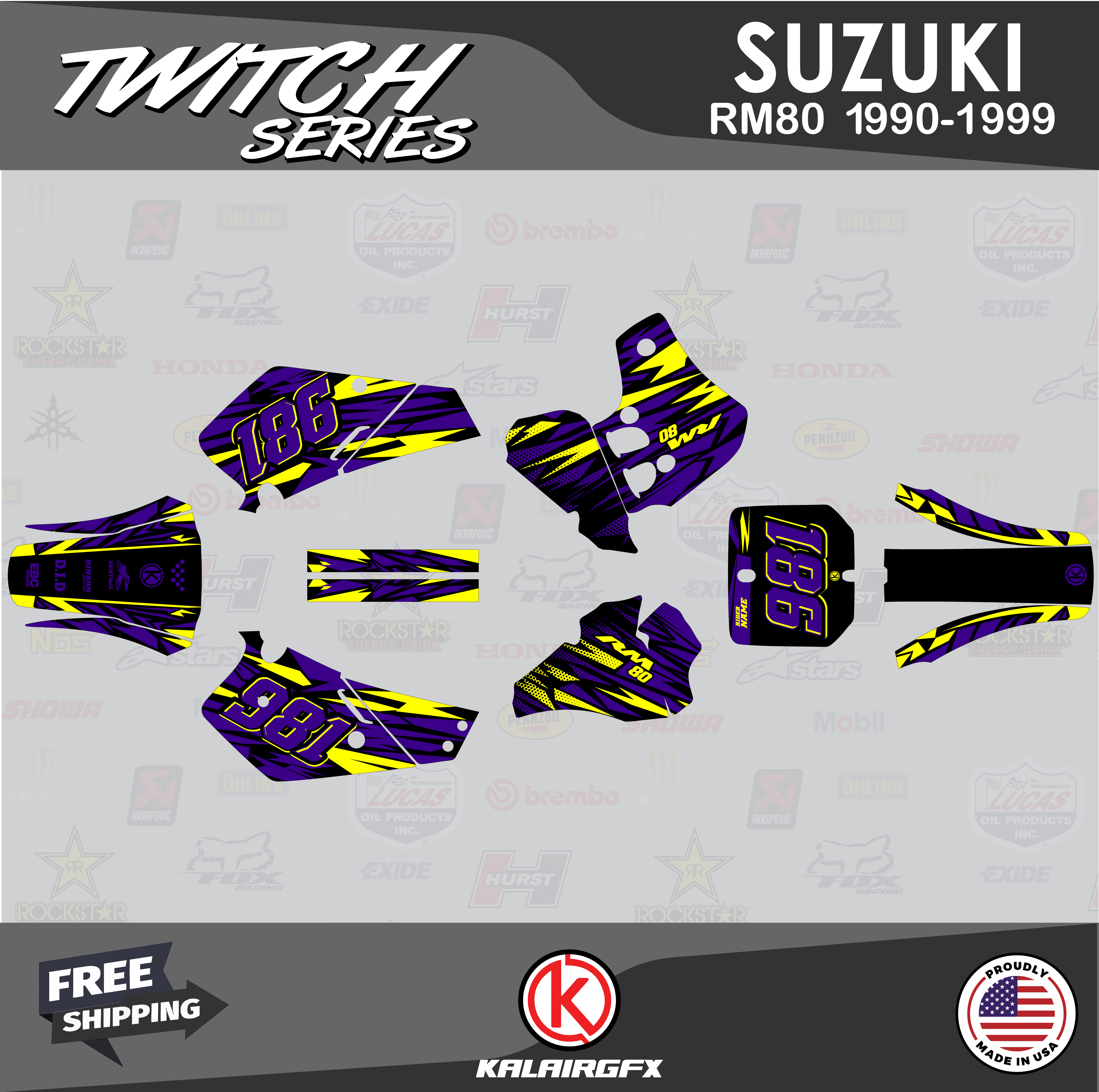 Kalair GFX Graphics Kit for Suzuki RM80 (1990-1999) Twitch Series ...
