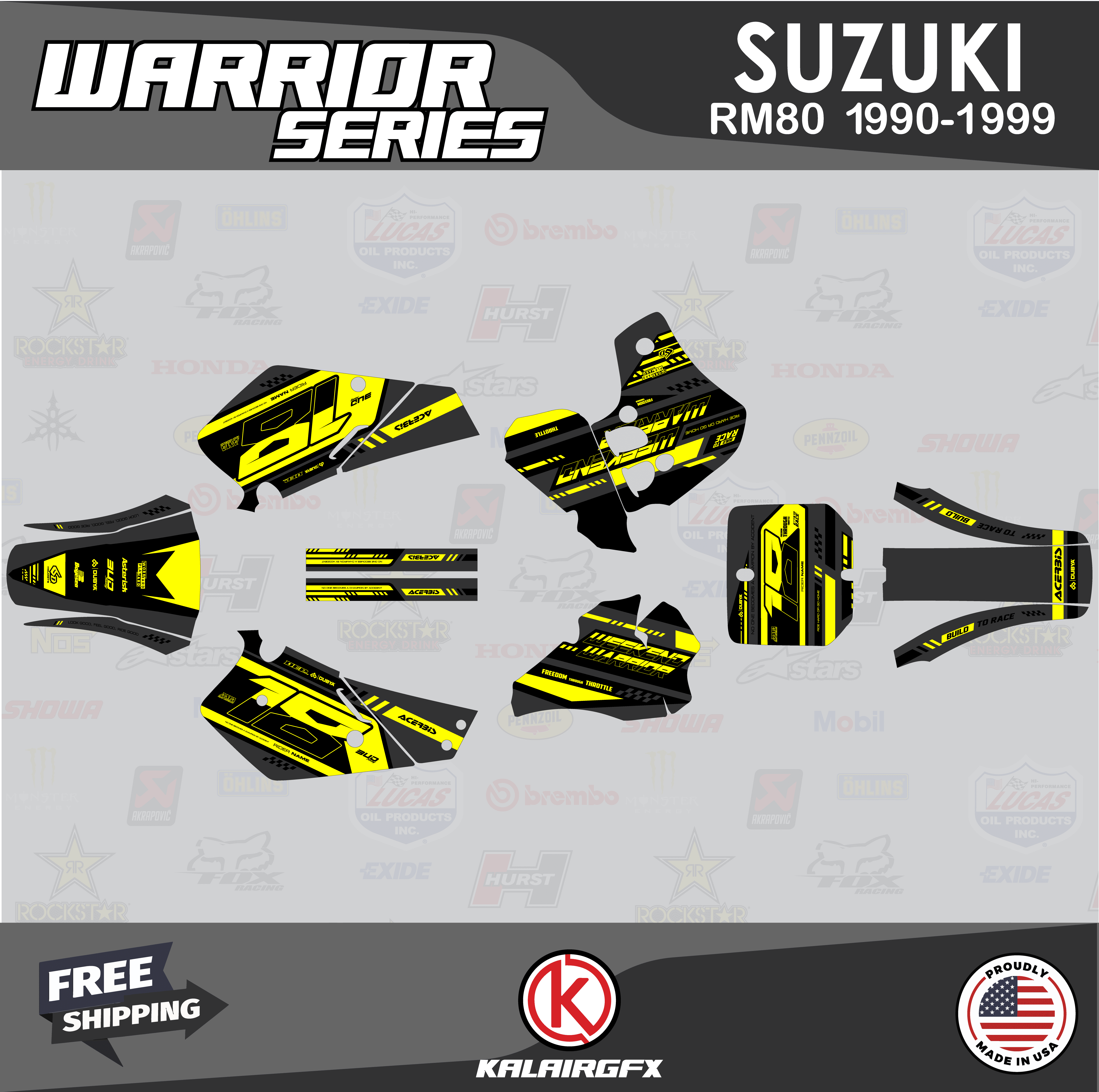 Kalair GFX Graphics Kit for Suzuki RM80 (1990-1999) Warrior Series ...