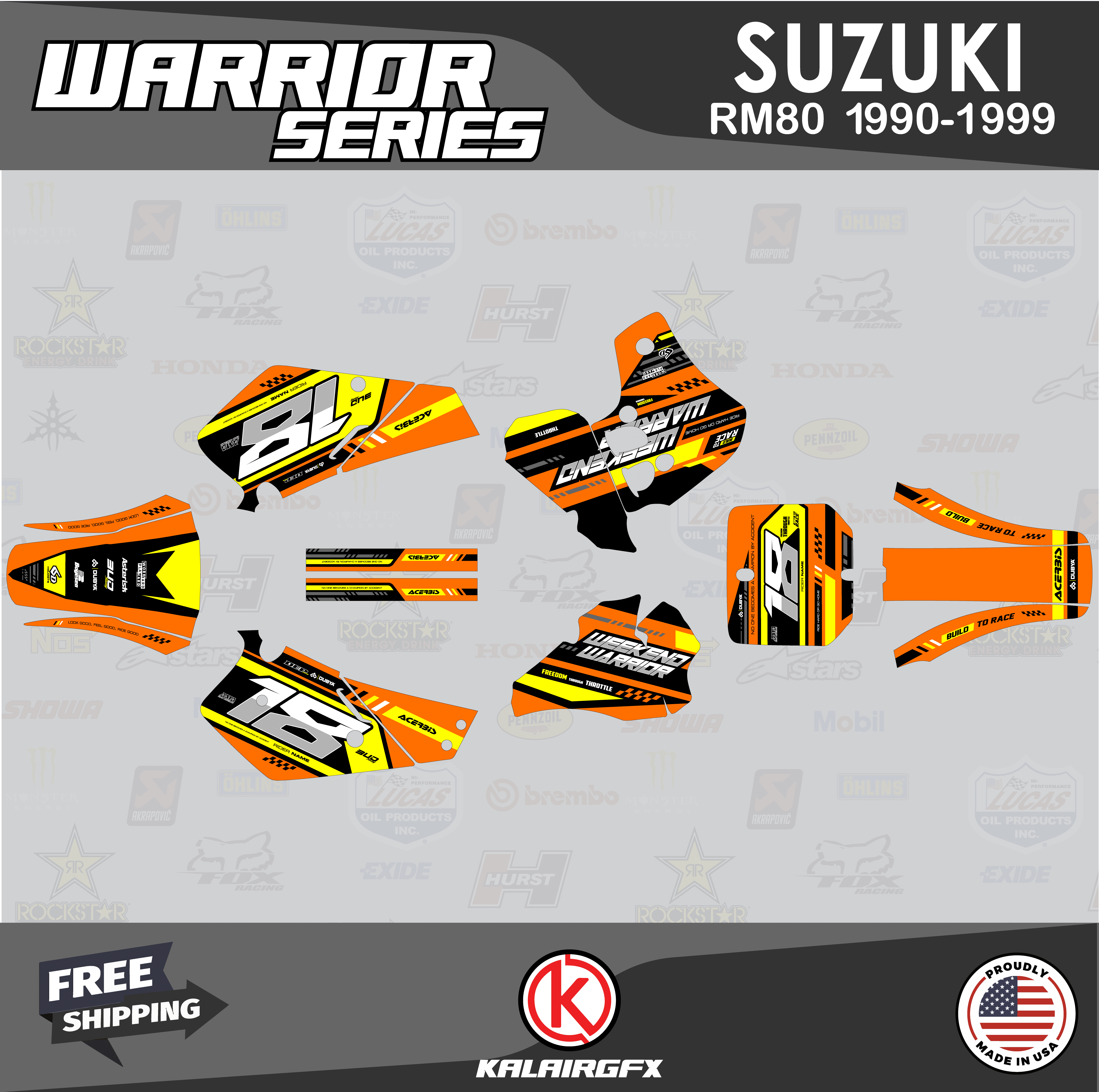 Kalair GFX Graphics Kit for Suzuki RM80 (1990-1999) Warrior Series ...