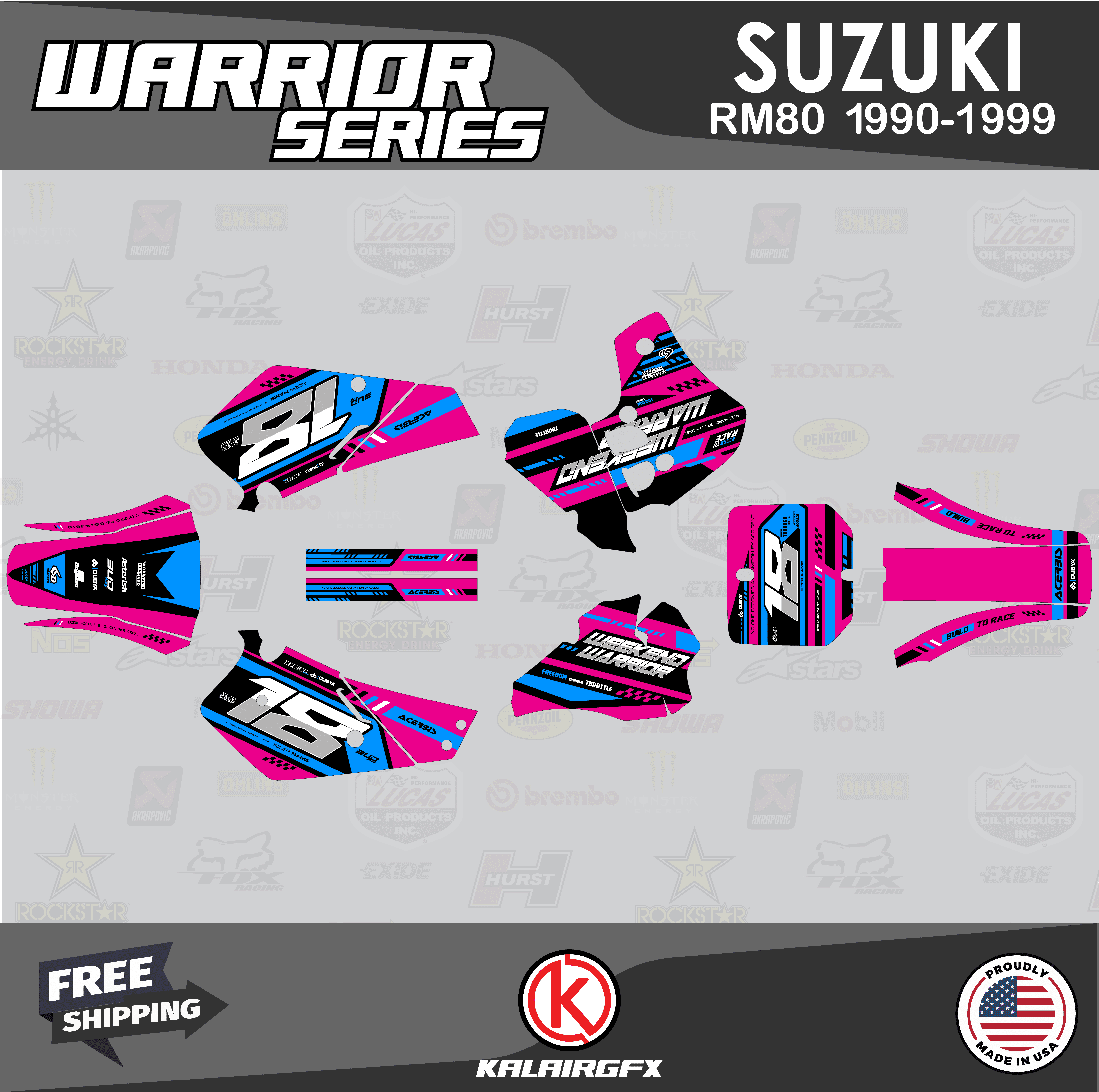 Kalair GFX Graphics Kit for Suzuki RM80 (1990-1999) Warrior Series ...