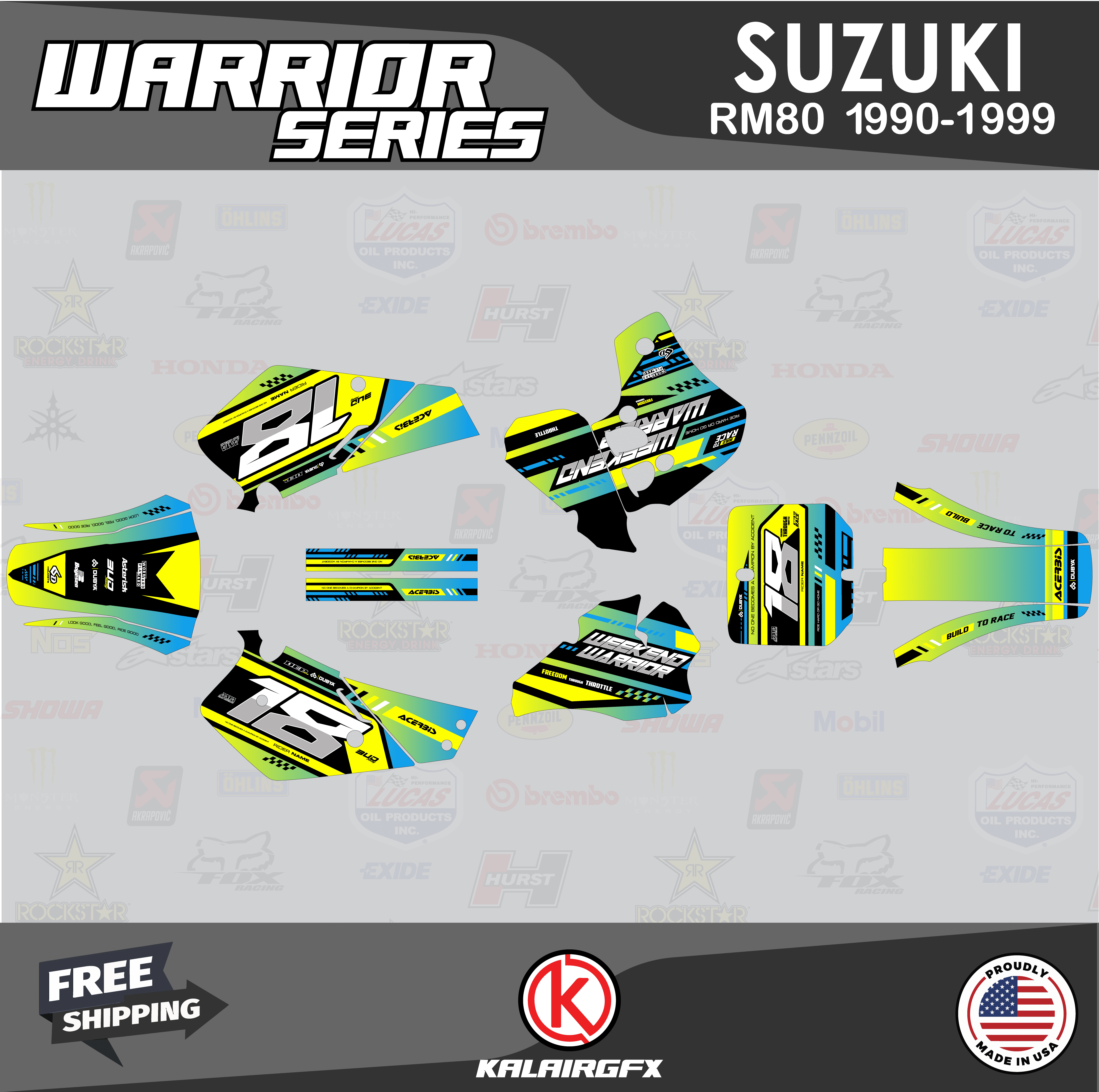 Kalair GFX Graphics Kit for Suzuki RM80 (1990-1999) Warrior Series ...