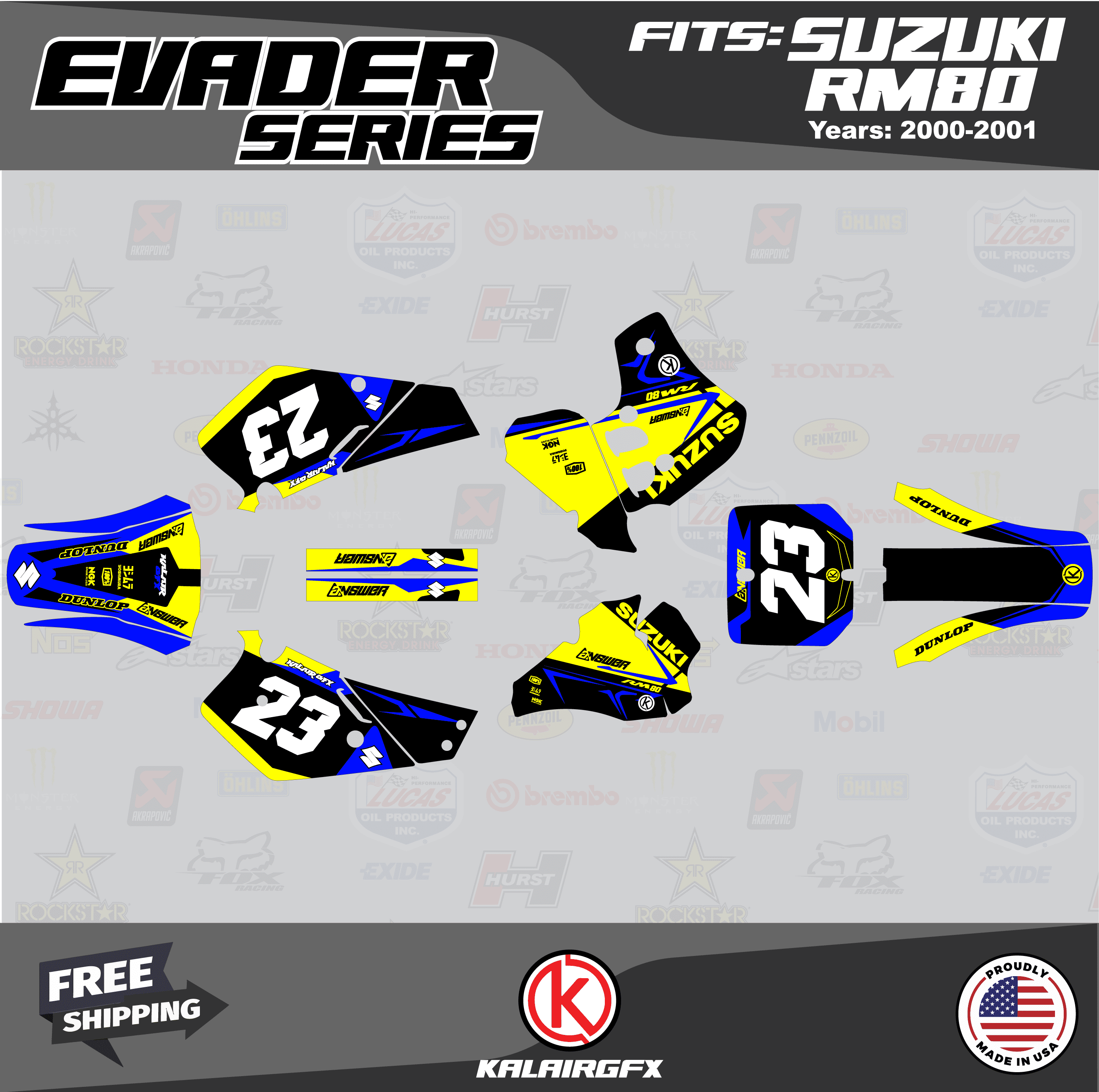 Kalair GFX Graphics Kit for Suzuki RM80 (2000-2001) Evader Series ...