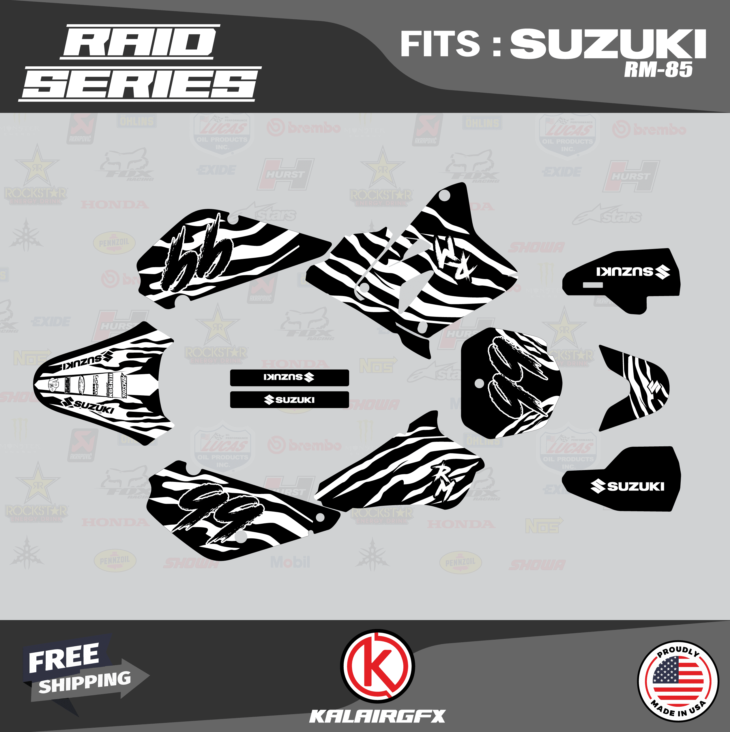 Kalair GFX Graphics Kit for Suzuki RM85 (2005-2020) Raid Series ...