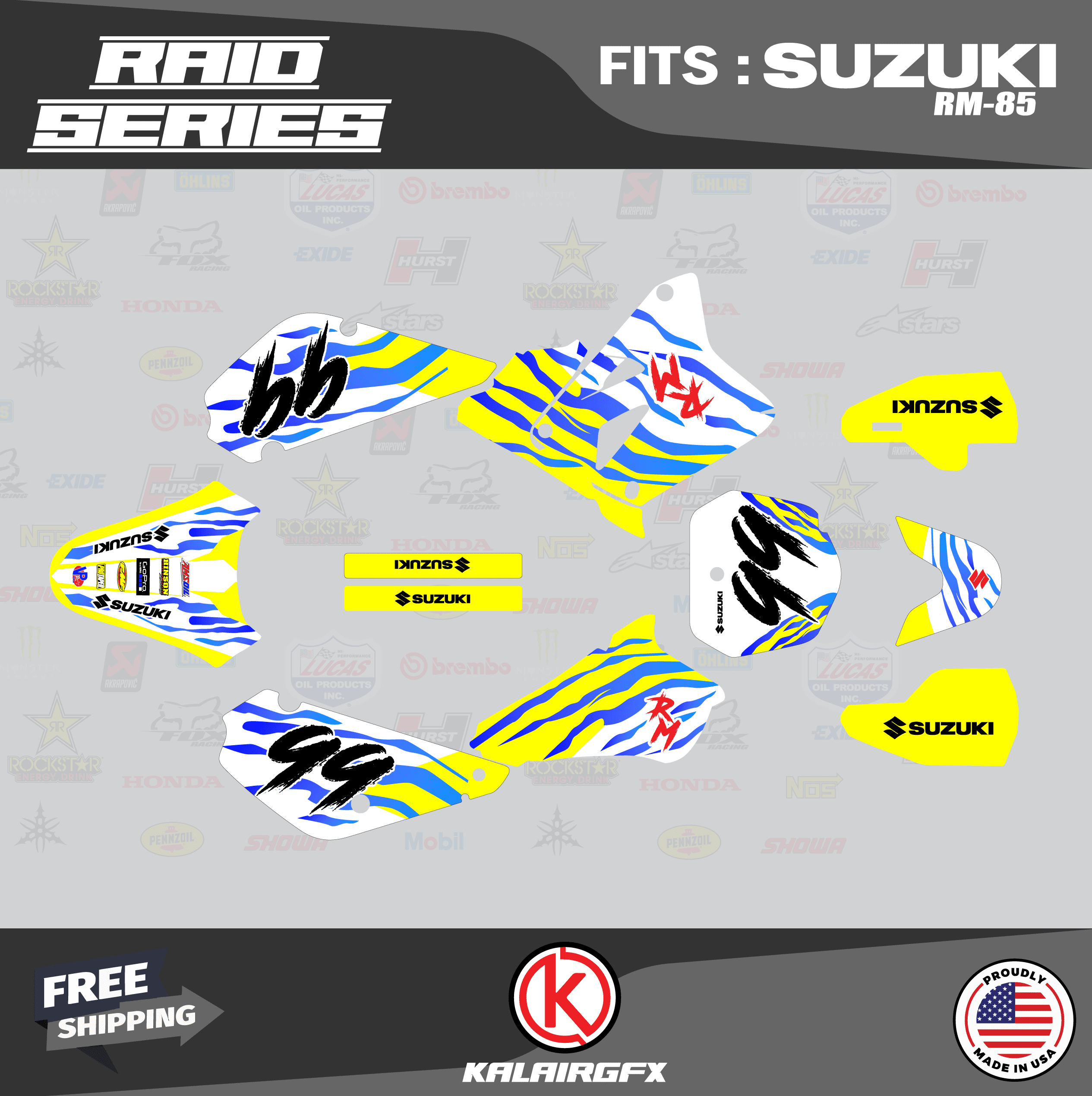 Kalair GFX Graphics Kit for Suzuki RM85 (2005-2020) Raid Series ...