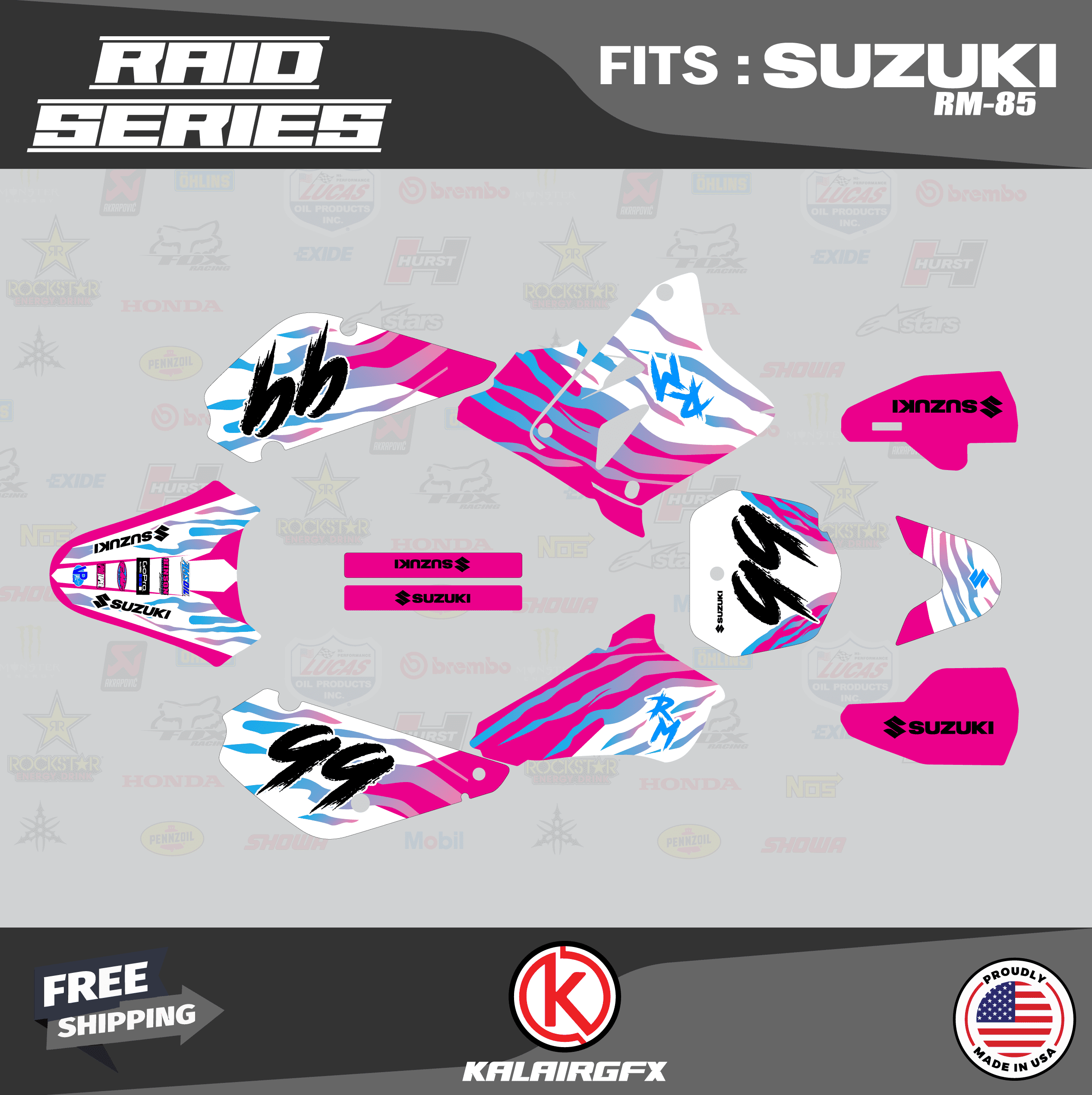Kalair GFX Graphics Kit for Suzuki RM85 (2005-2020) Raid Series ...