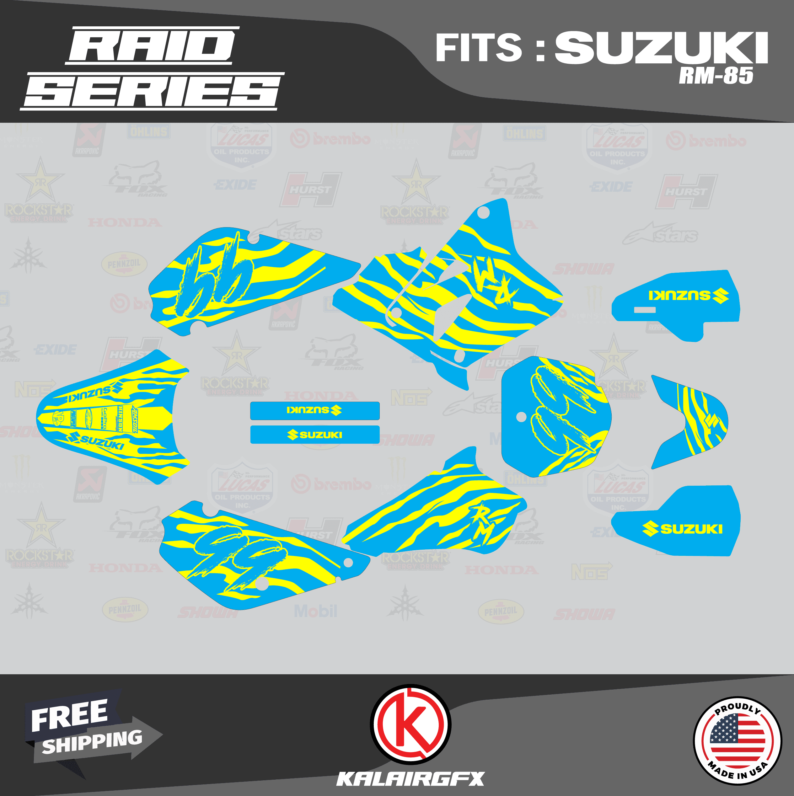 Kalair GFX Graphics Kit for Suzuki RM85 (2005-2020) Raid Series ...